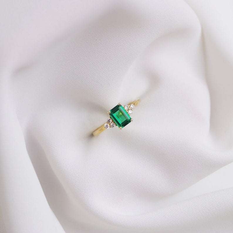 Natural Emerald Engagement Ring 14k Solid Gold Proposal Ring May ...