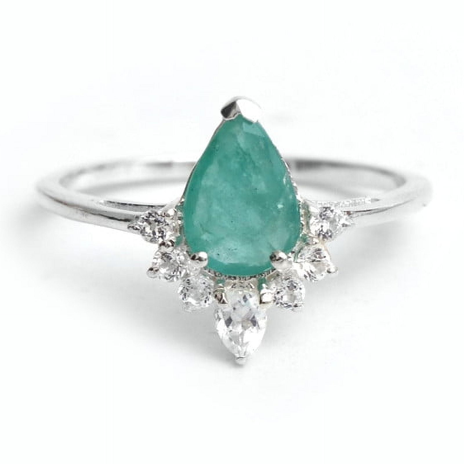 Natural Emerald Green Engagement Ring-Green Emerald Halo Ring Sterling ...