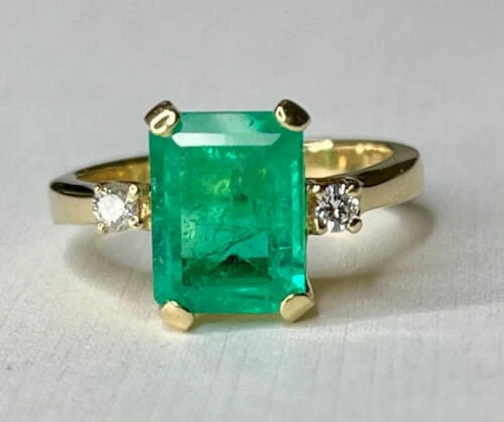 Natural Emerald Ring, Green Promise Ring, Emerald Cut Engagement Ring ...