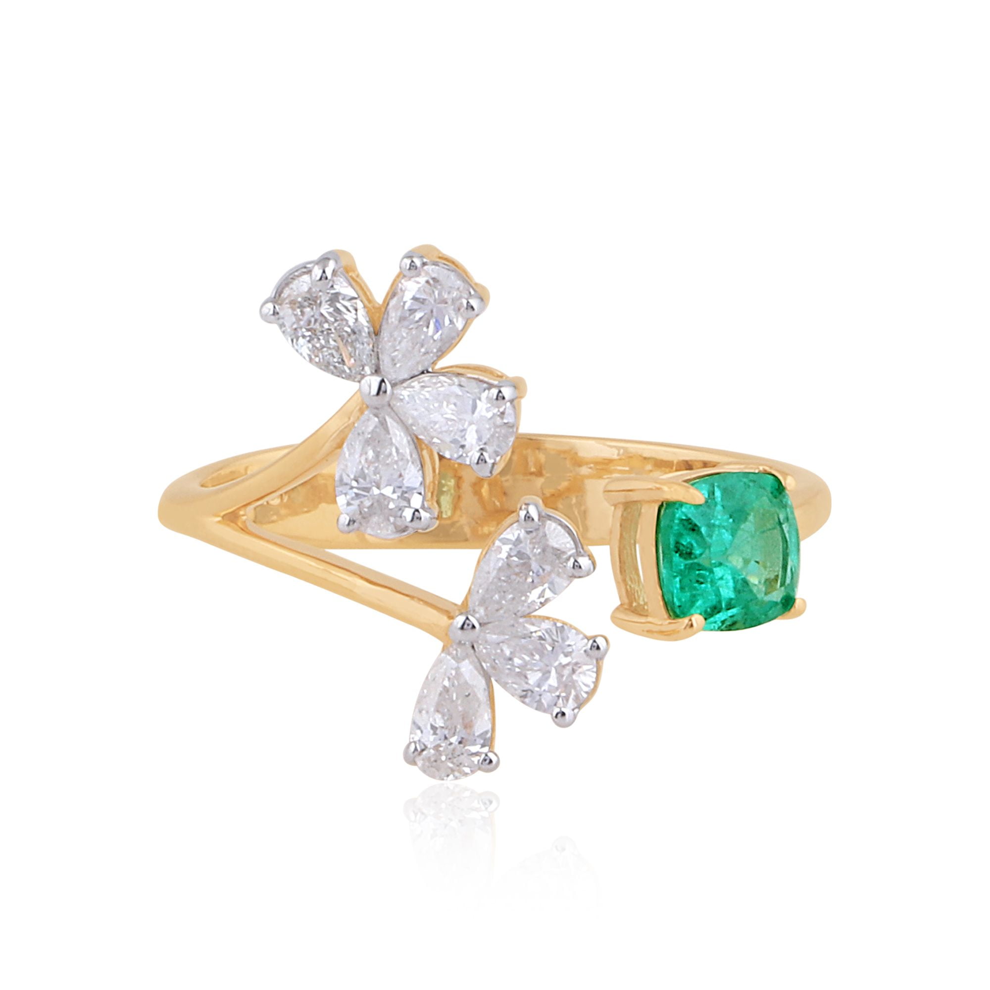 Natural Emerald Solid 18Kt Yellow Gold SI Clarity HI Color Diamond ...