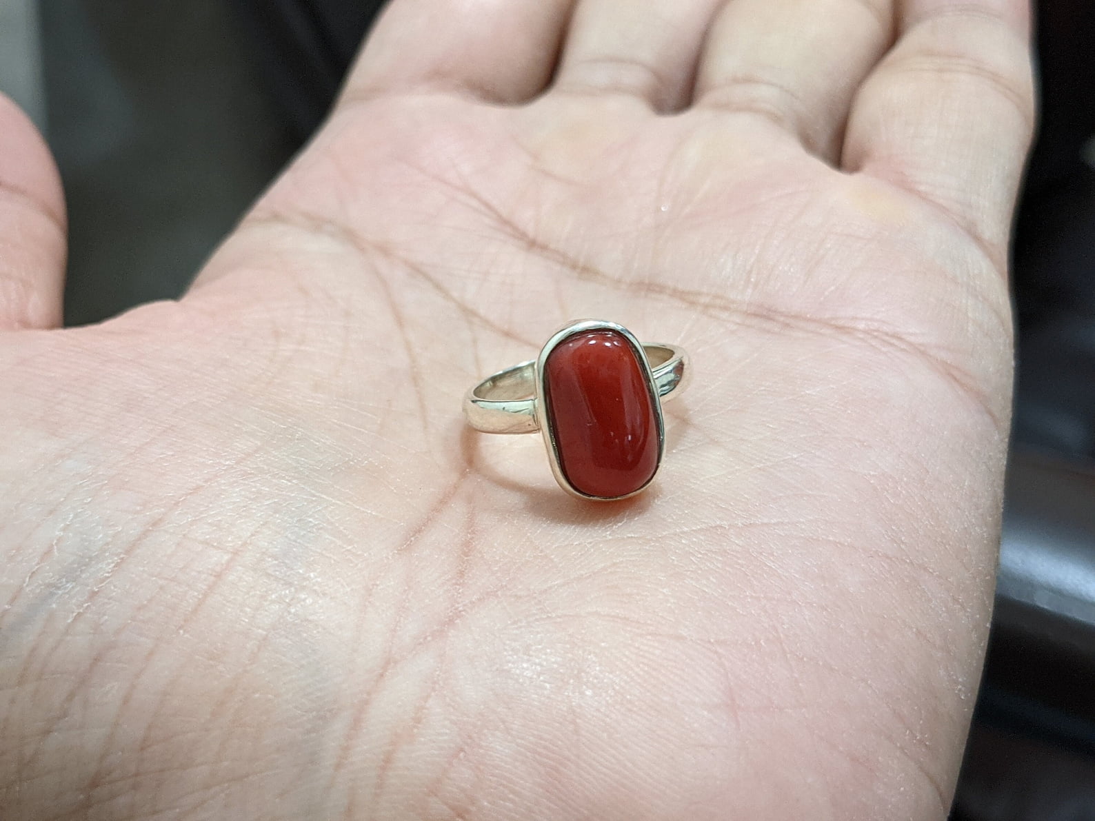 Natural Energized Red Coral (Moonga) Gemstone Silver Ring | Certified ...