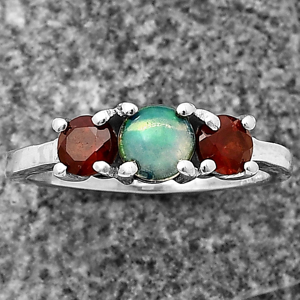 Natural Ethiopian Opal & Garnet 925 Sterling Silver Ring s.9 Jewelry DGR1122_H_9 R-1047 ...