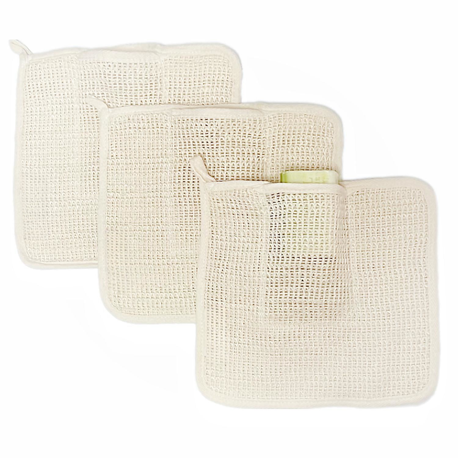 Natural Exfoliating Washcloths with Soap Saver Bag Two-Sided Sisal and ...