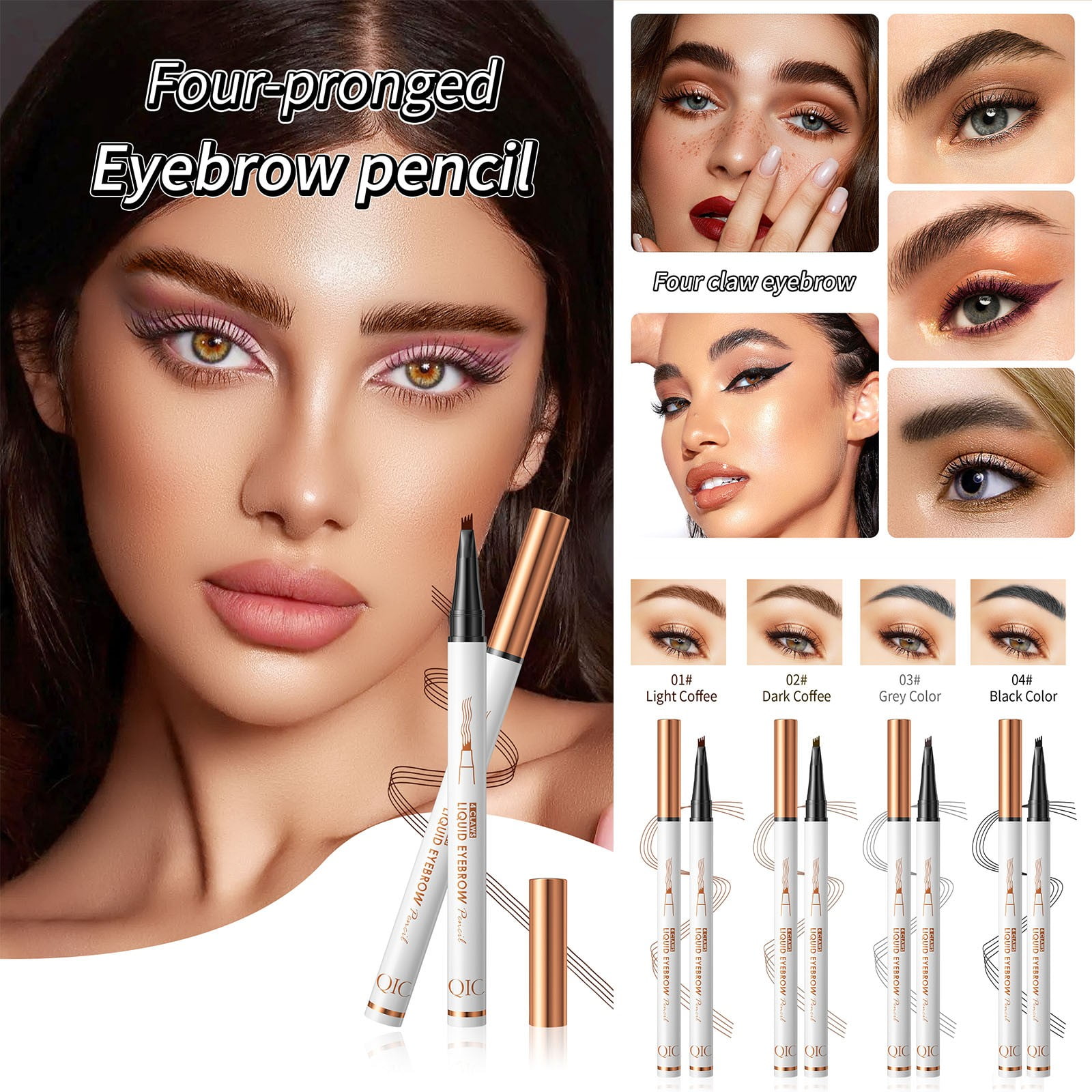 Natural Eyebrow Pencil with 4 Fork Tip, 2024 New 3D Microblading ...