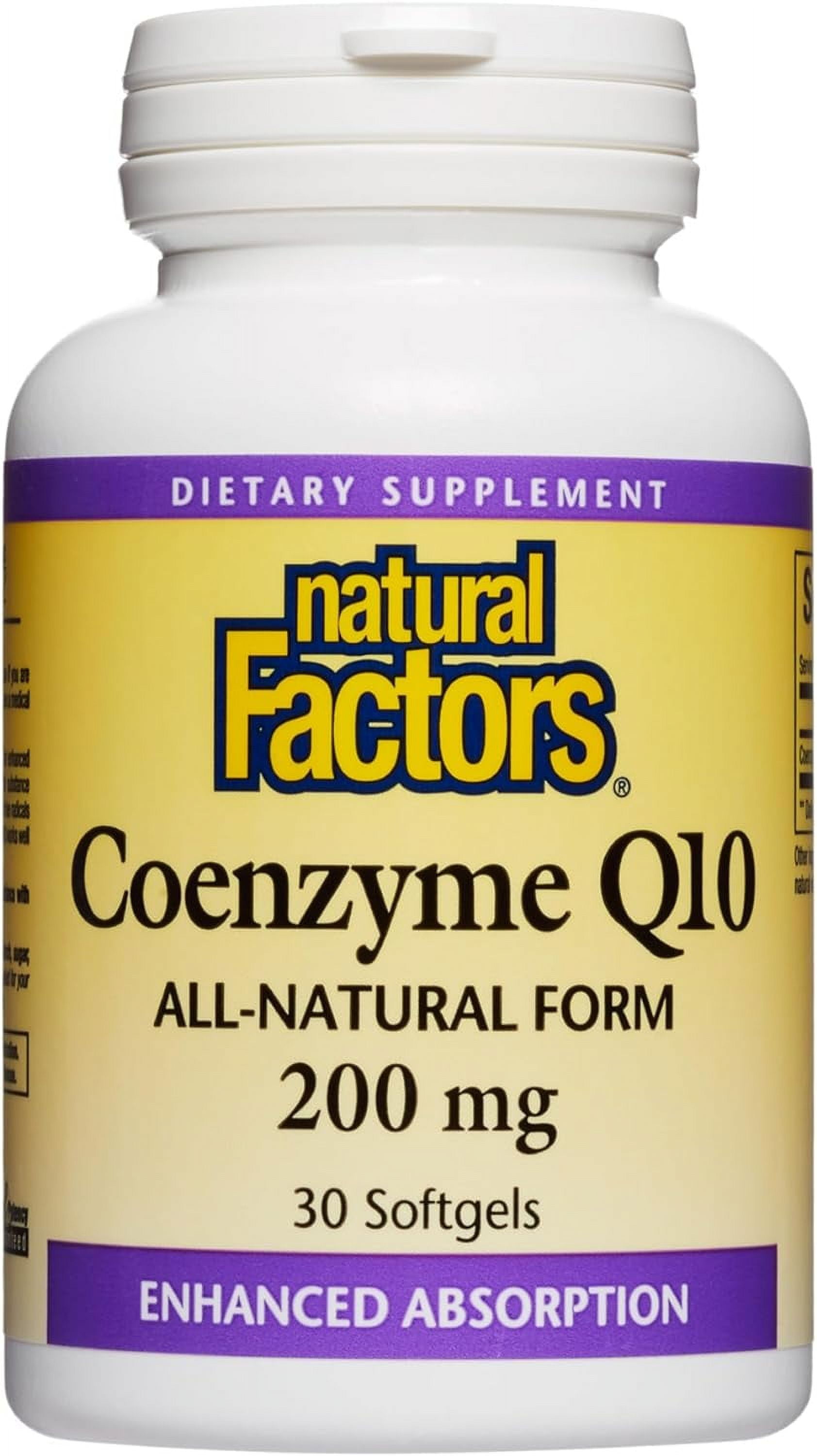 Natural Factors Coenzyme Q10 200 mg, Natural Coenzyme Q10 Supplement ...