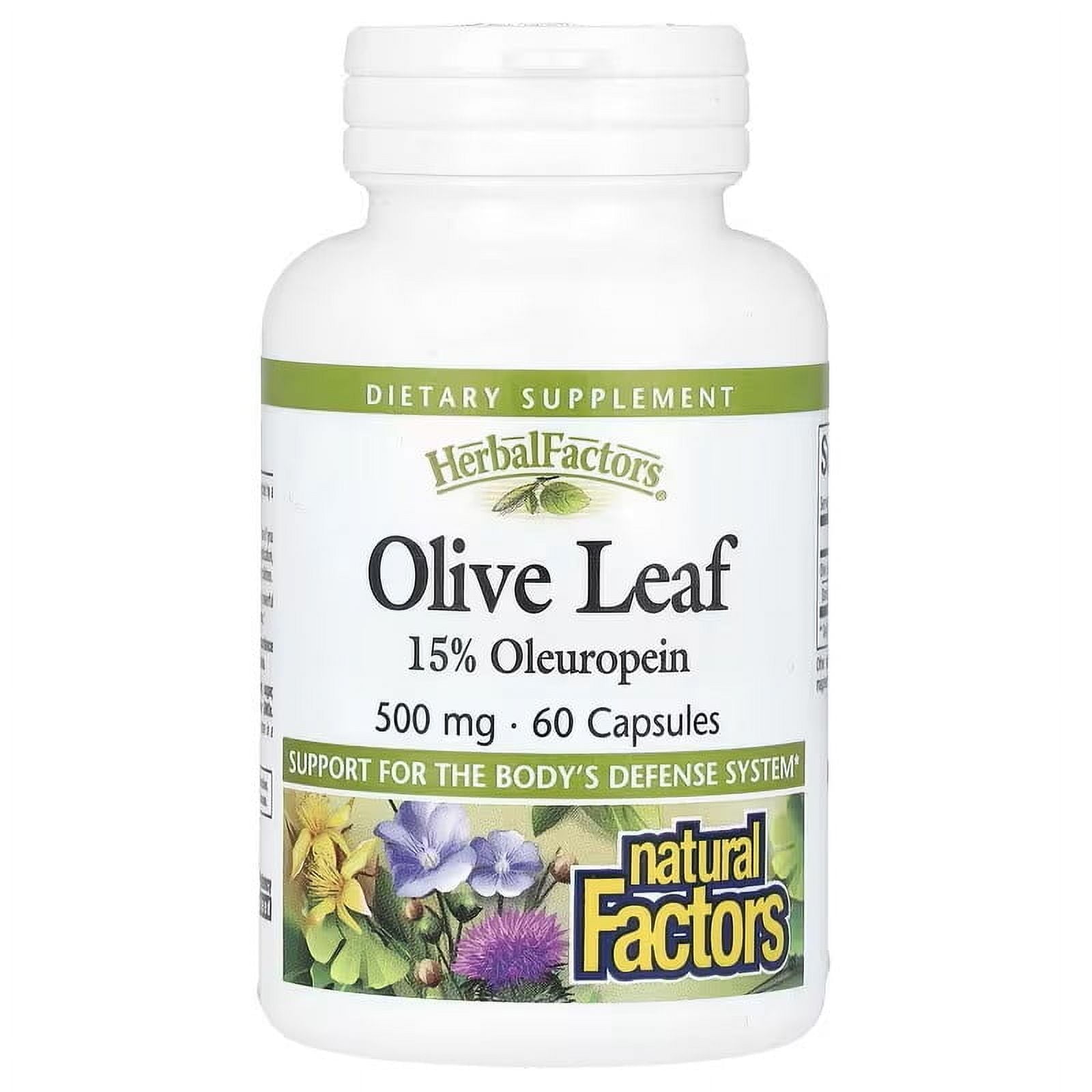 Natural Factors HerbalFactors, Olive Leaf 500 mg, 15% Oleuropein ...