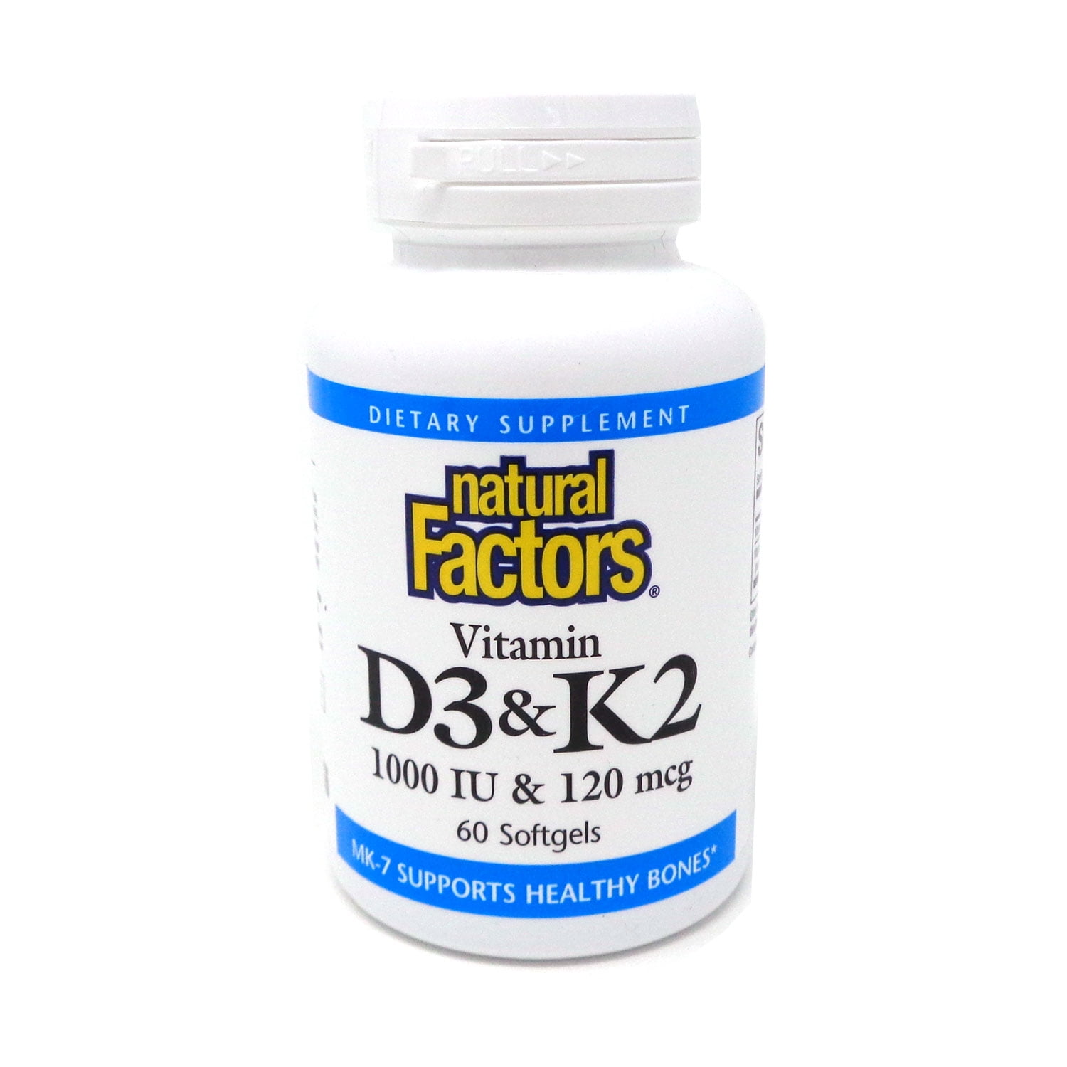 Natural Factors Vitamin D3 & K2 1000IU & 120 mcg- 60 Softgels - Walmart.com