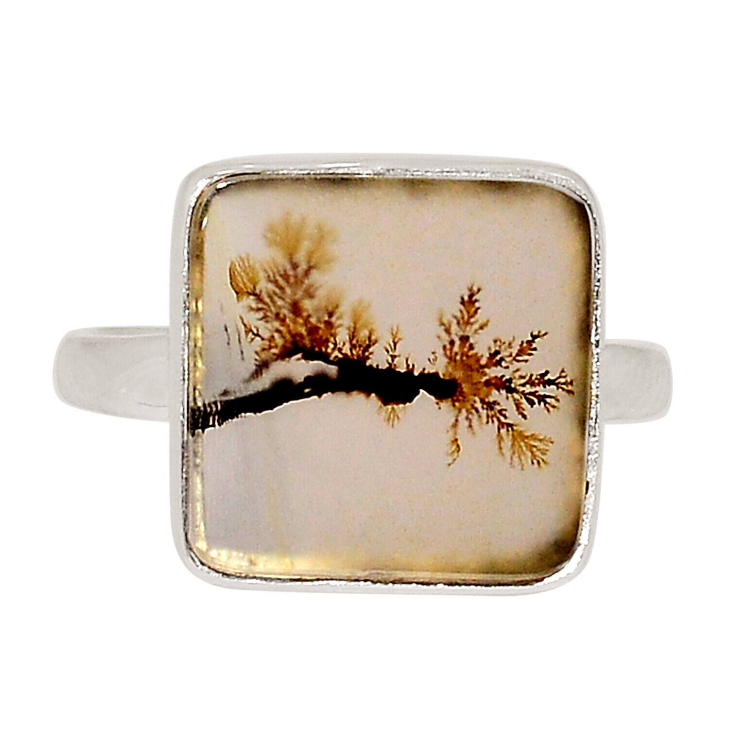Natural Famous Shazar Stone Dendritic Agate India 925 Silver Ring s.7 ...