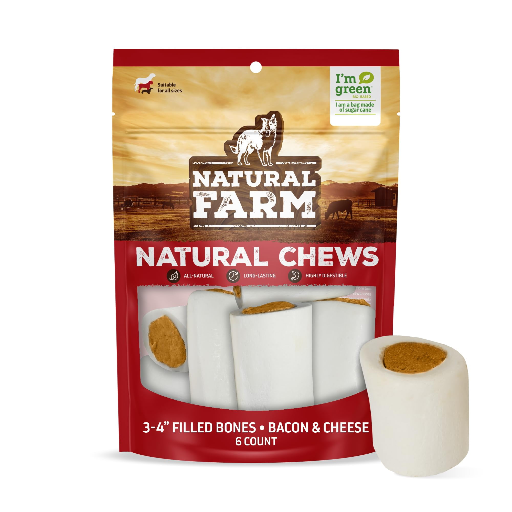 Natural Farm Bacon & Cheese Filled COC1Bones (3-4 Inch, 6 Pack ...