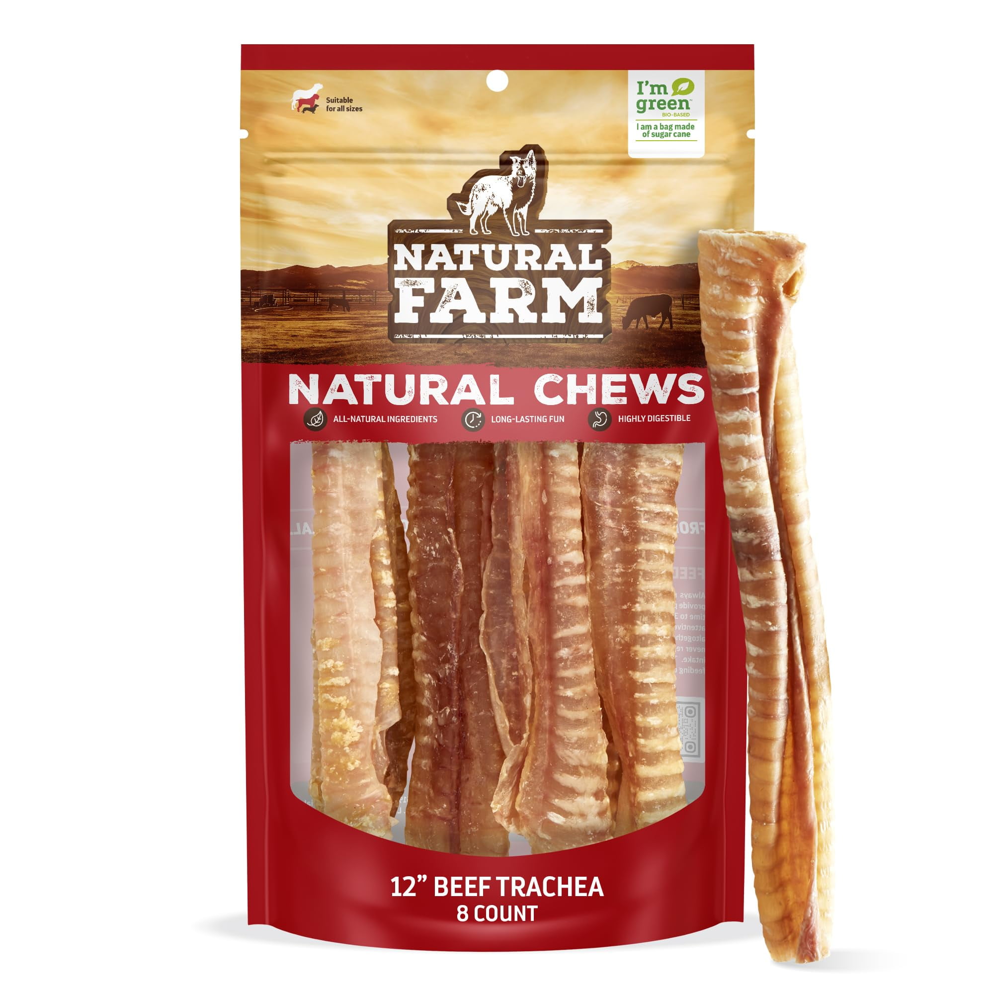 Natural Farm BeefEGSC Trachea (12 Inch, 8 Pack), 100% Beef Chews ...