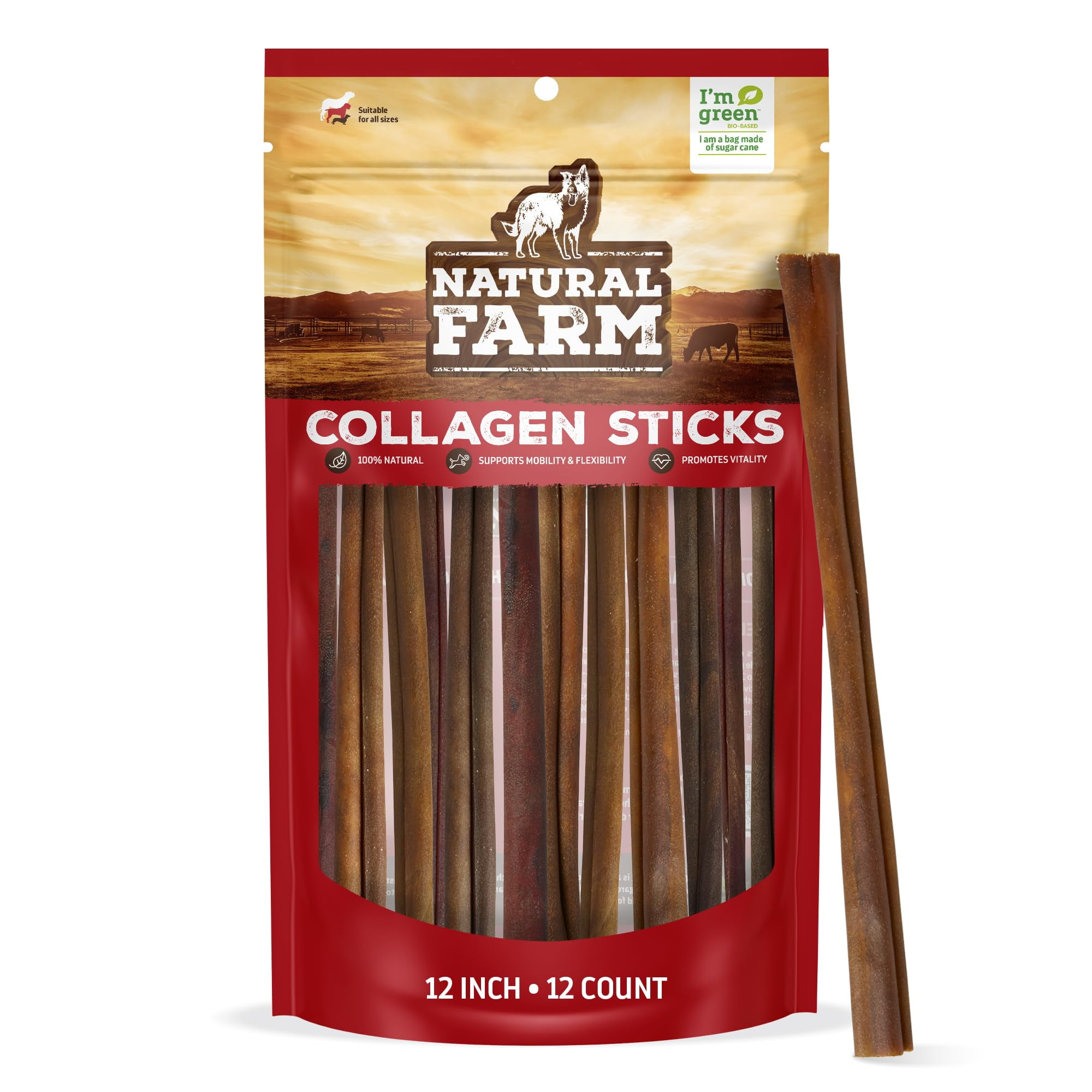 Natural Farm Odor-Free Collagen Chews, (12-Inch, 12-Pack), Long Lasting ...
