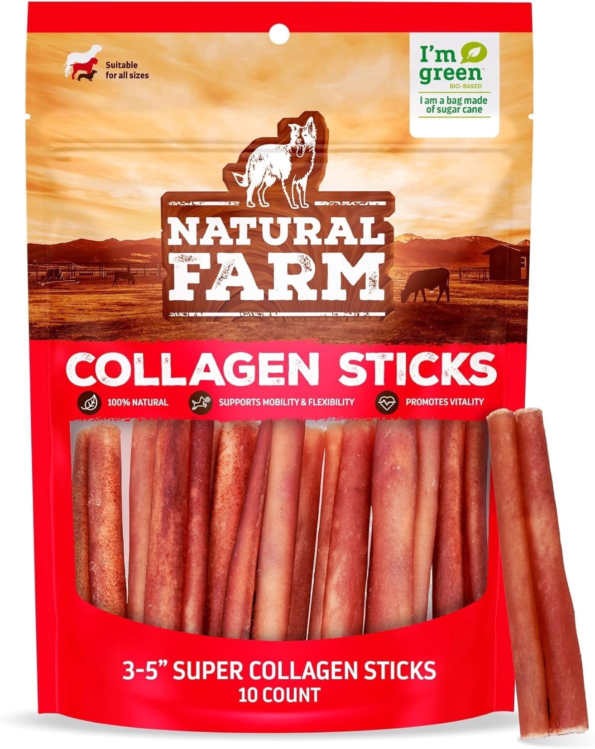 Natural Farm Odor-Free Super Collagen Dog Chews (3-5 Inch, 10-Pack) The ...
