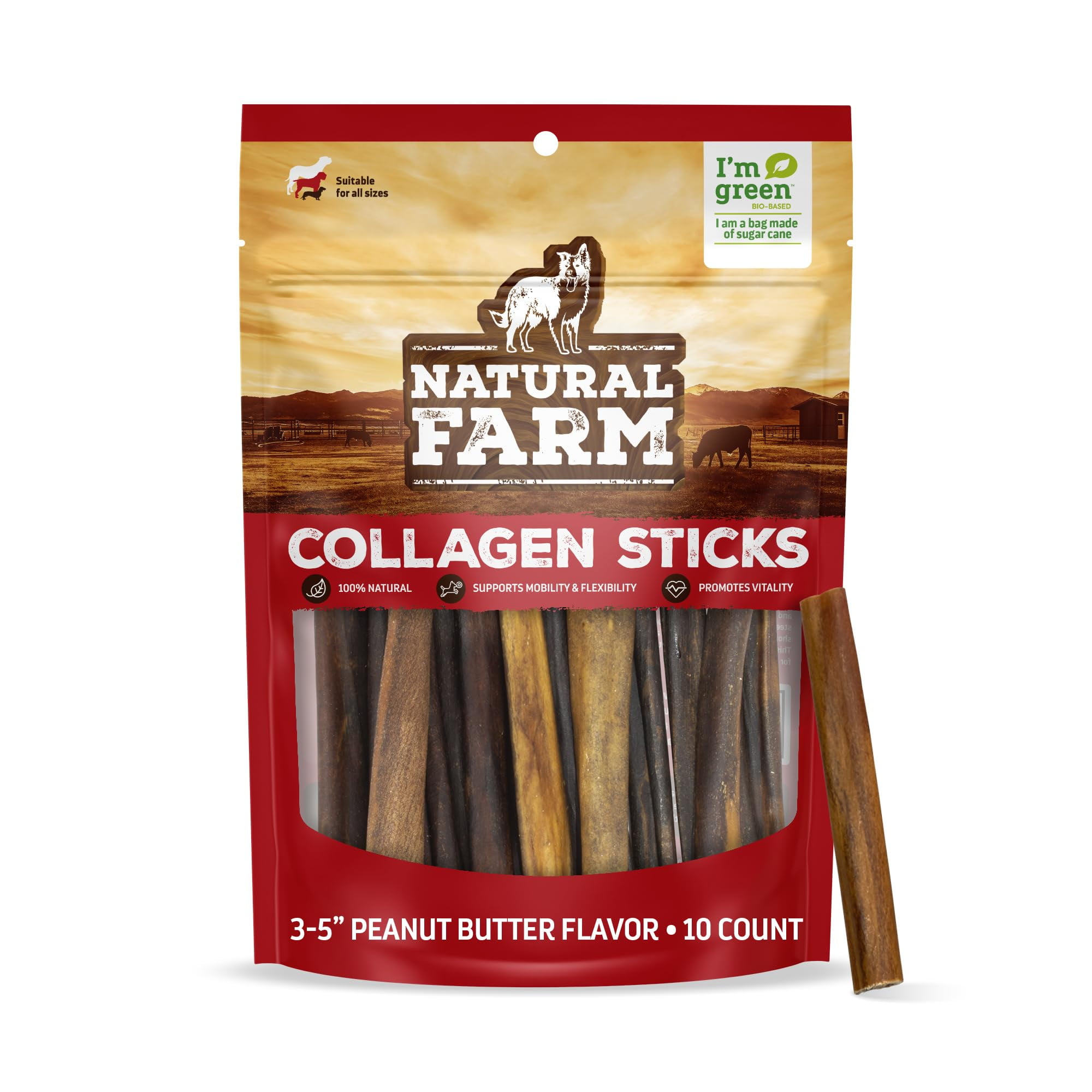 Natural Farm PeanutEGSC Butter Flavor Collagen Sticks for Dogs Inch, 10 ...
