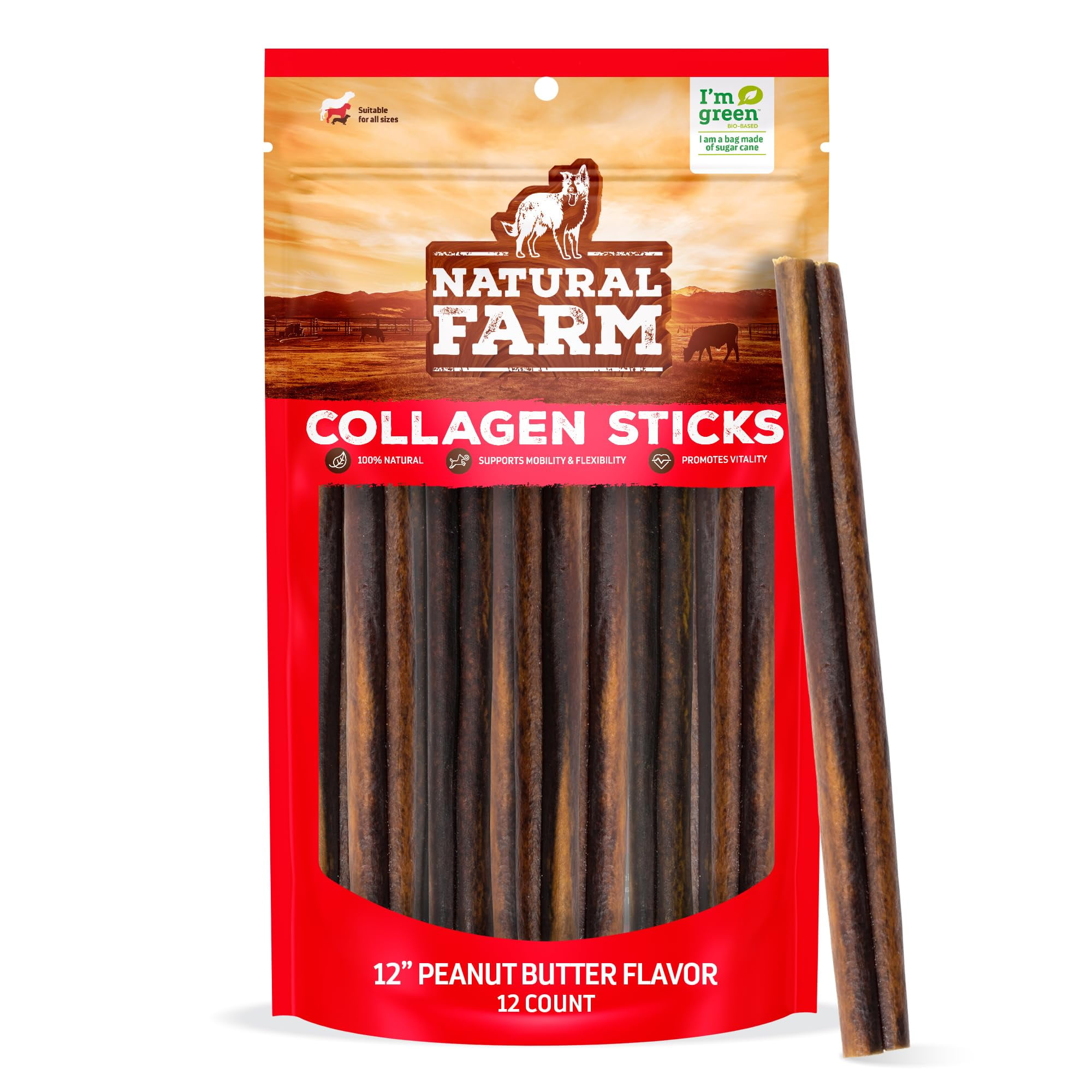 Natural Farm PeanutITSC Butter Flavor Collagen Sticks for Dogs Inch, 12 ...