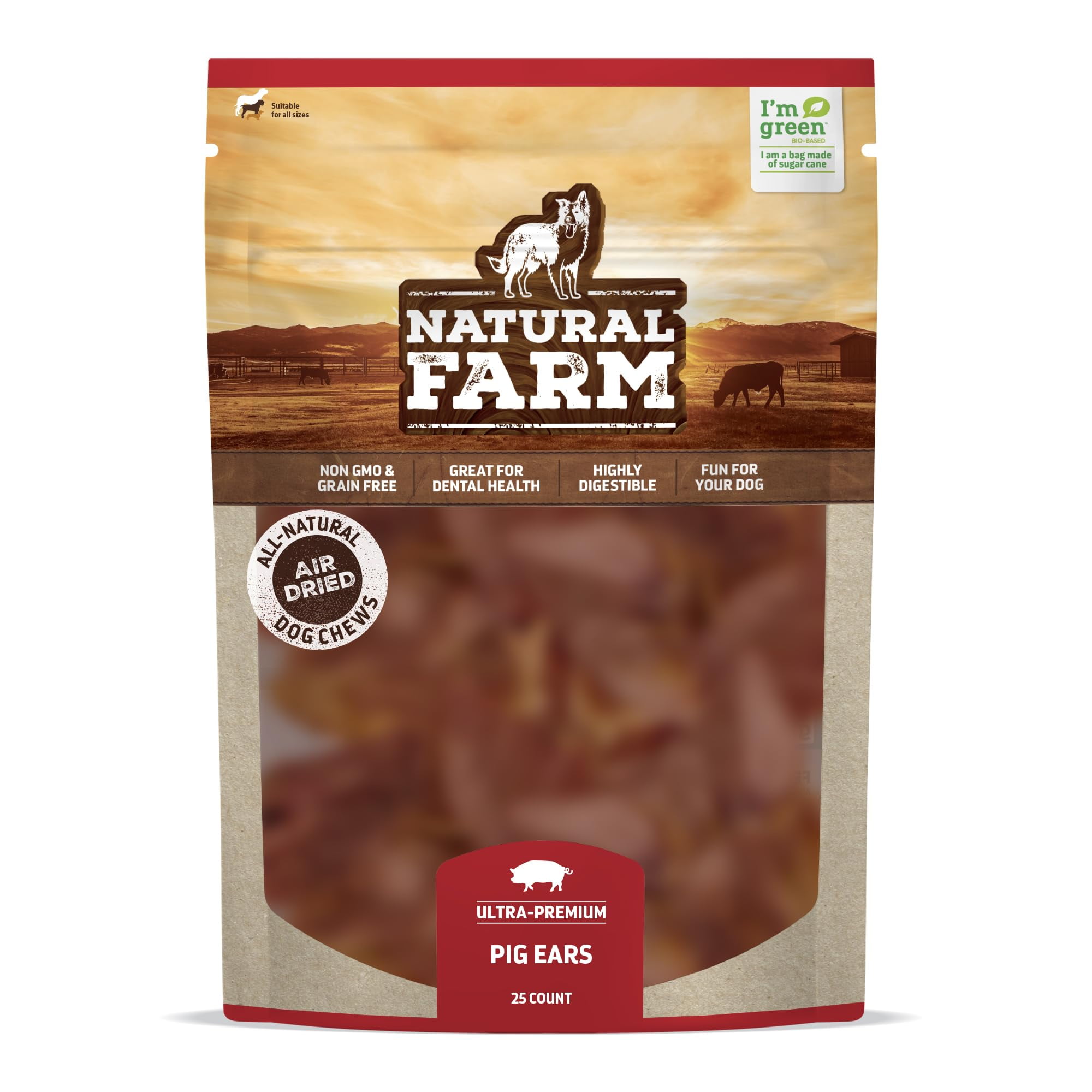 Natural Farm Pig AJH3 Ears for Dogs (25 Pack), Whole Dog Treats Thick ...