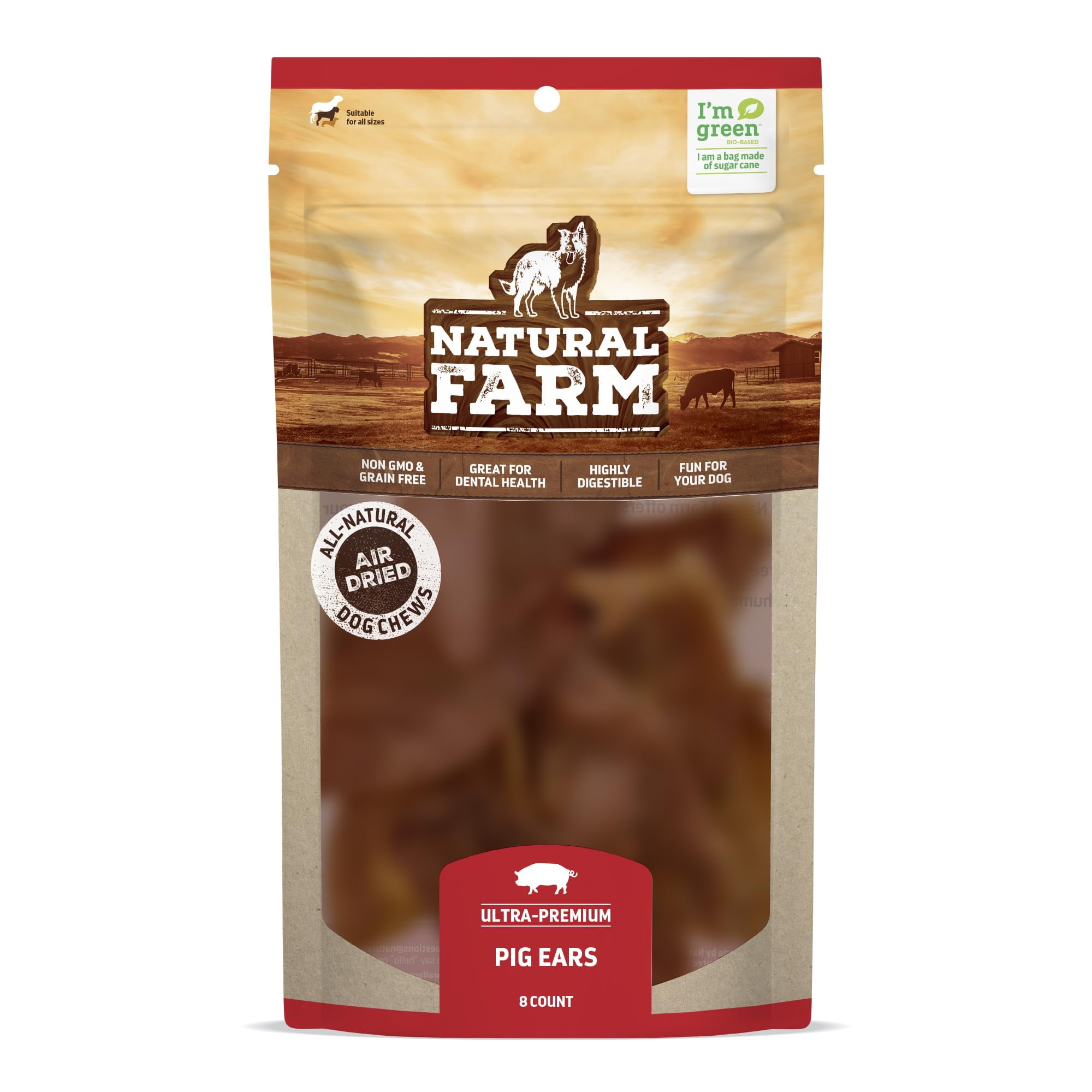 Natural Farm Pig Ears DPF11 for Dogs (8-Pack), One Ingredient: Natural ...