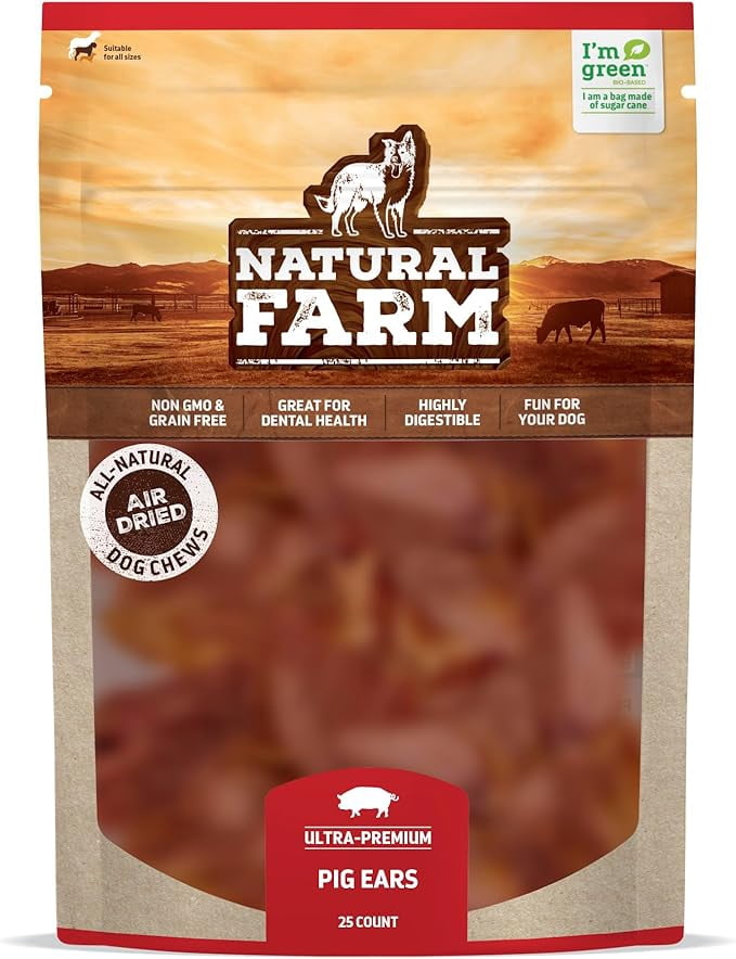 Natural Farm Pig Ears for Dogs 25 Pack All-Natural Whole Dog Treats ...