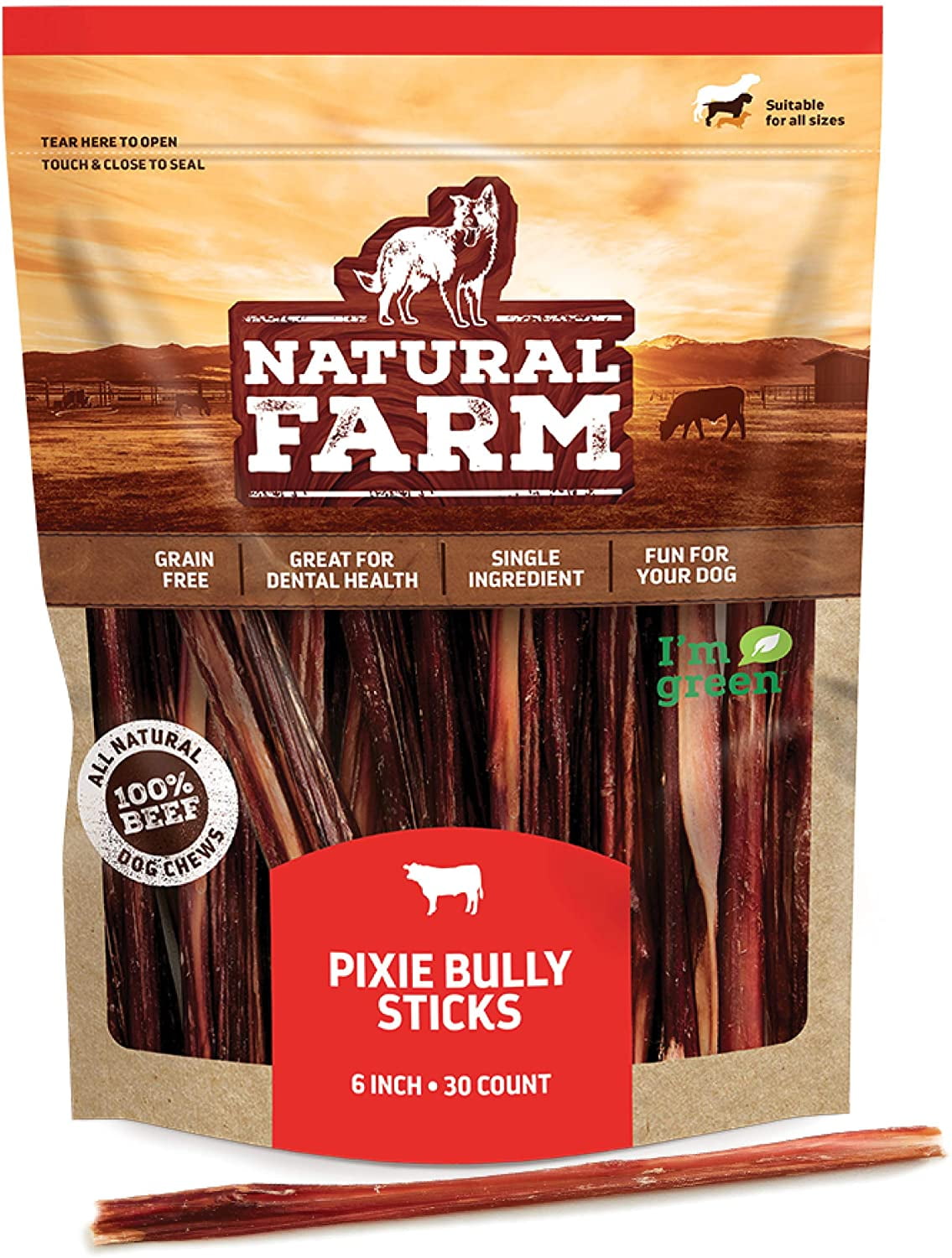 Natural Farm Pixie Bully Sticks, Extra Thin, 6 Inches, 30 Pack ...