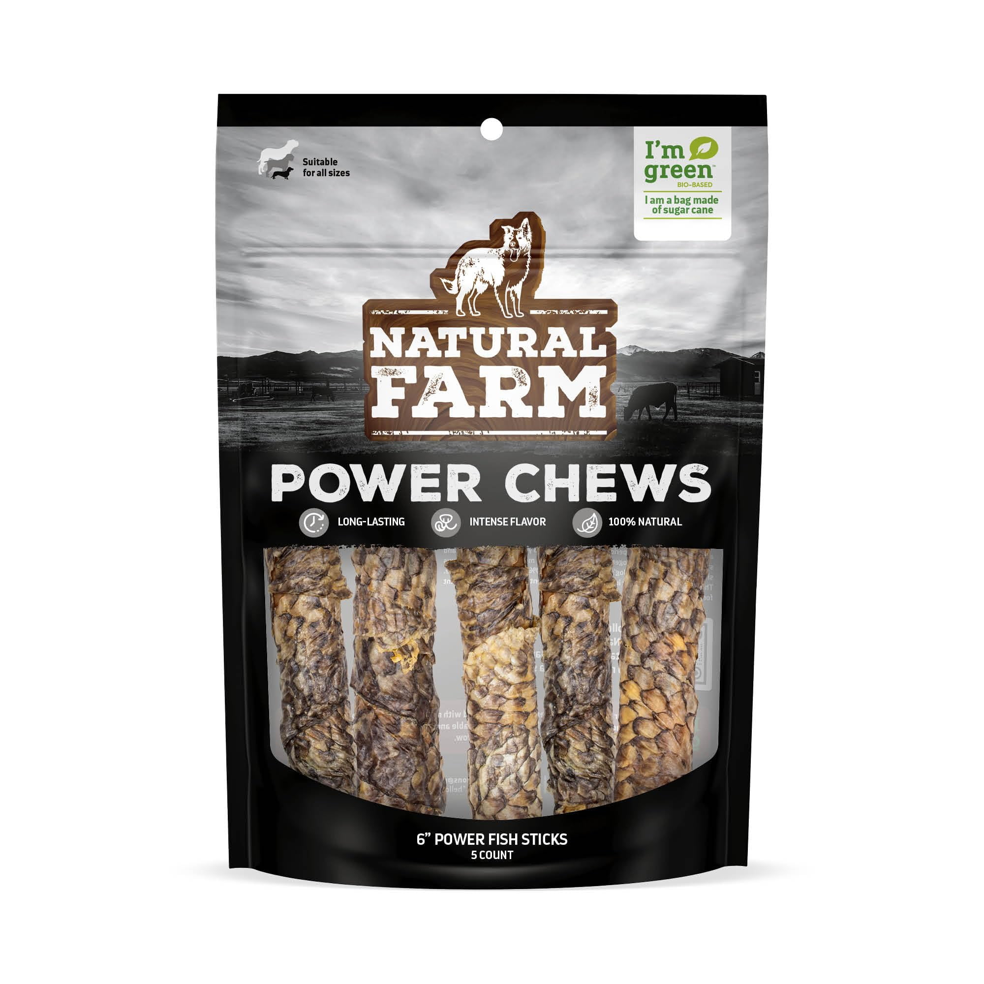 Natural Farm Power AJH3 Fish Sticks Dog Chews (6”, 2-in-1 Power Chews ...