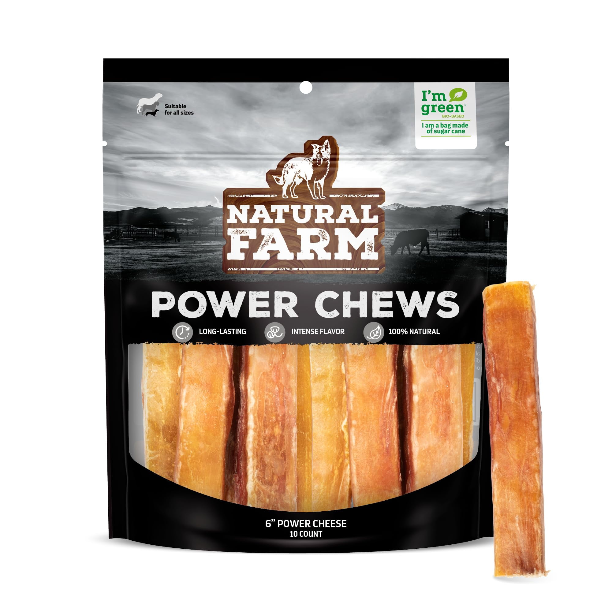 Natural Farm Power Cheese AIF4 Dog Chews (6”, 10-Pack), 2-in-1 Power ...