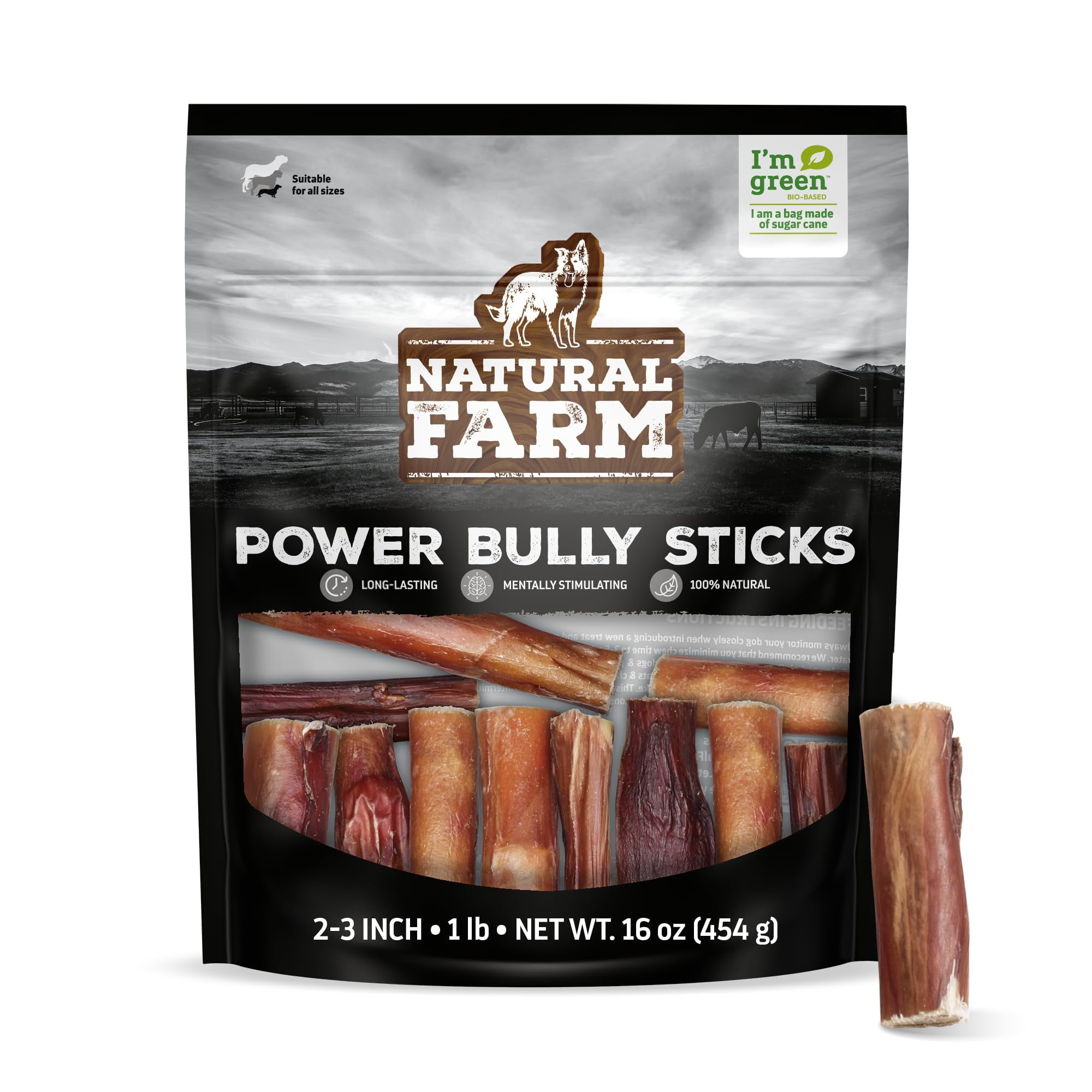 Natural Farm Power FEV6 Bully Sticks Dog Chews (2-3”, Pound Bag), 2-in ...