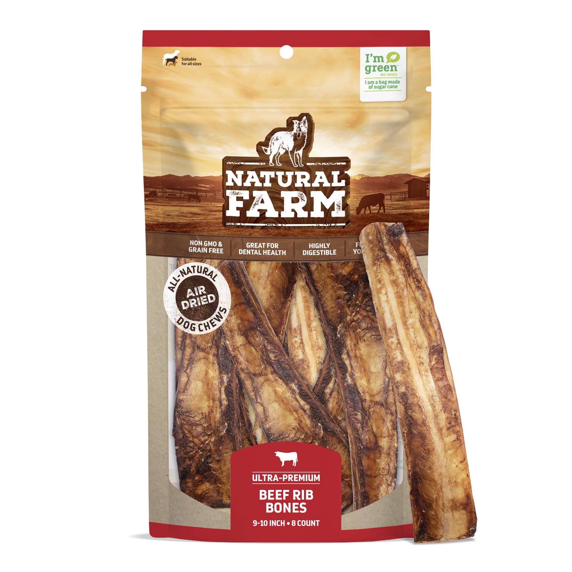 Natural Farm Rib Bones for Dogs (9-10 Inch, 8 Pack) - Beef Ribs for ...