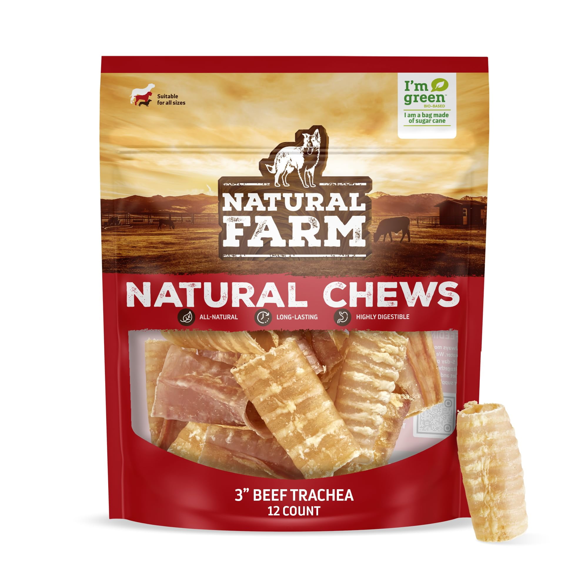 Natural Farm Top Premium Beef Trachea AIS1 Dog Chews (3 Inch, 12 Pack ...