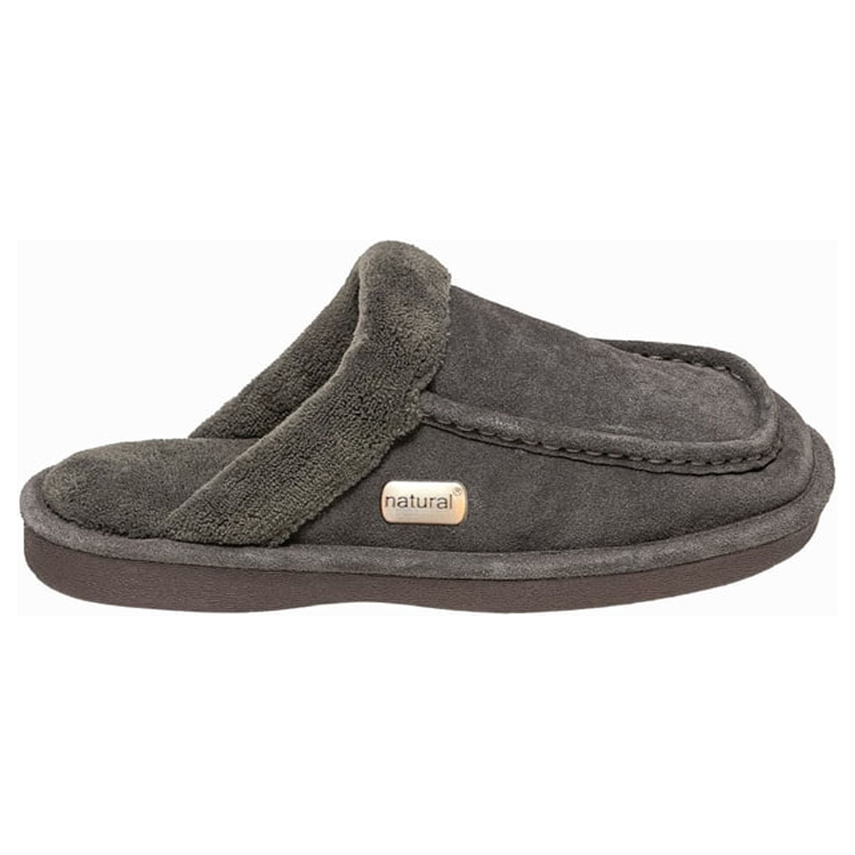 Natural Fashion Oliver Suede Men Slippers Grey Faux Sheepskin Indoor ...