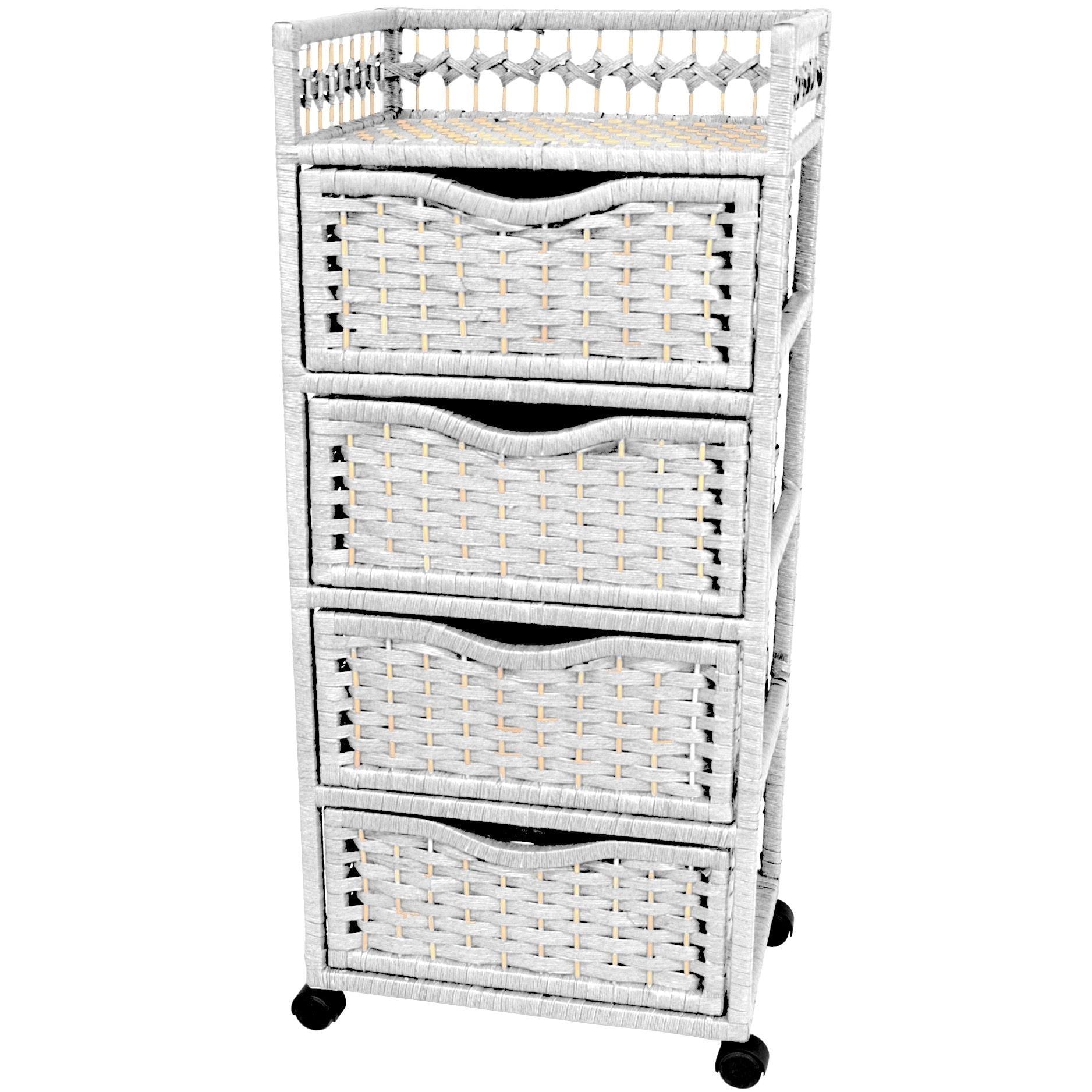 Natural Fiber Wheeled 4-drawer Chest of Drawers - 17.25"W x 12.50"D x ...