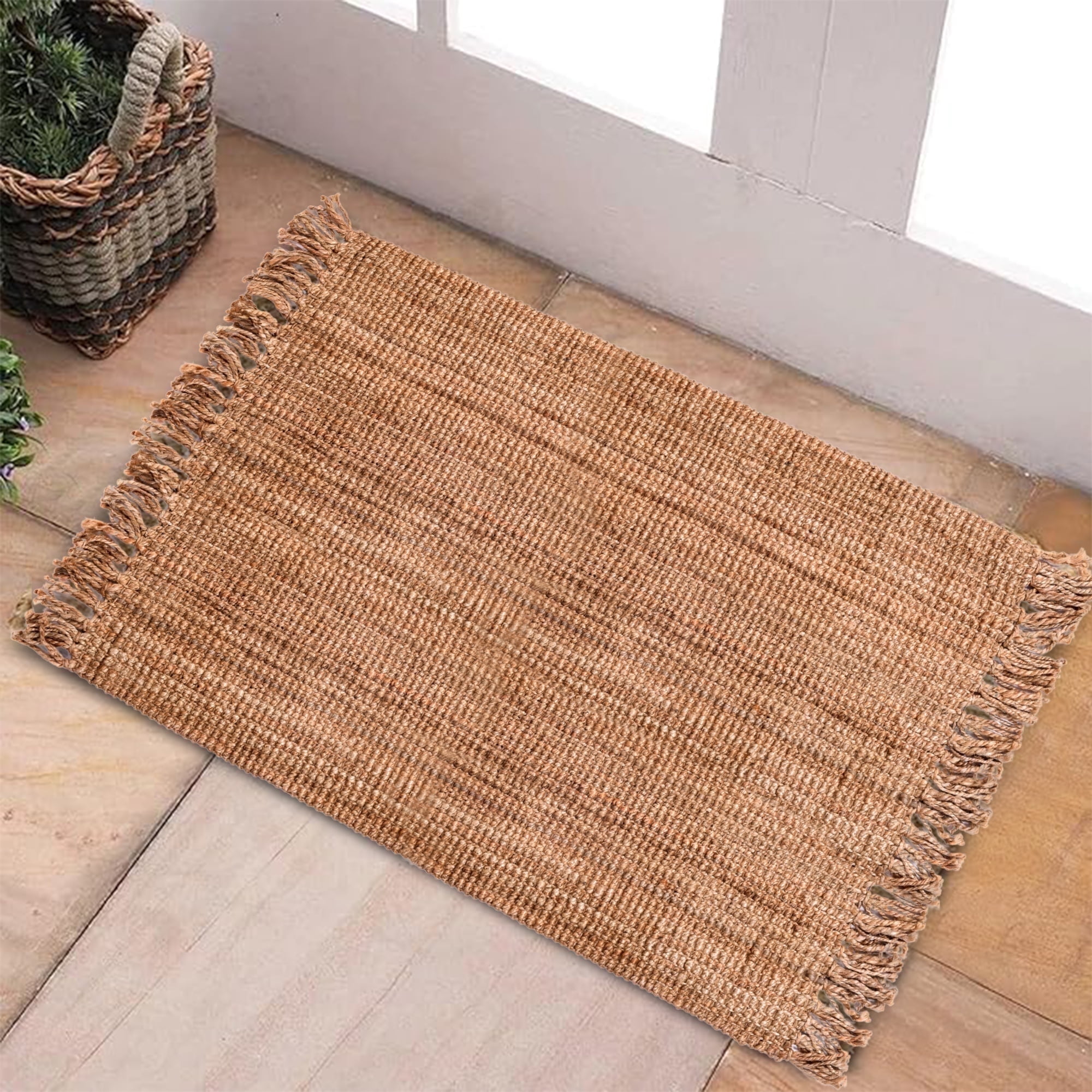 Natural Fibre Jute Rug, Natural Fringes Tassle 2'X3' Farmhouse Rug for ...