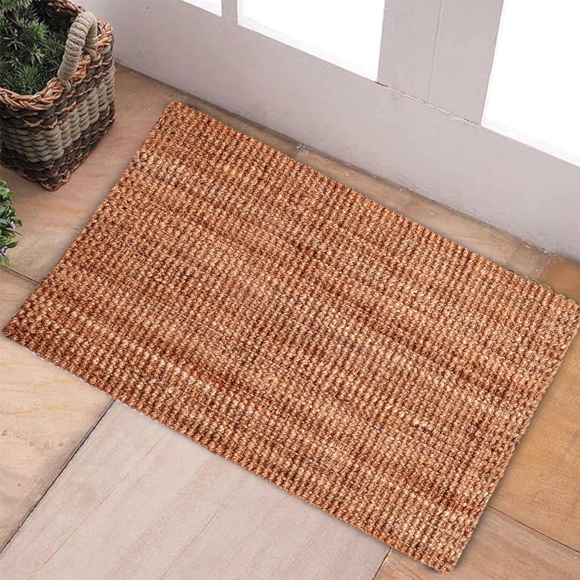 Natural Fibre Jute Rug, Natural Tuckled 2'X3' Farmhouse Rug for Living ...