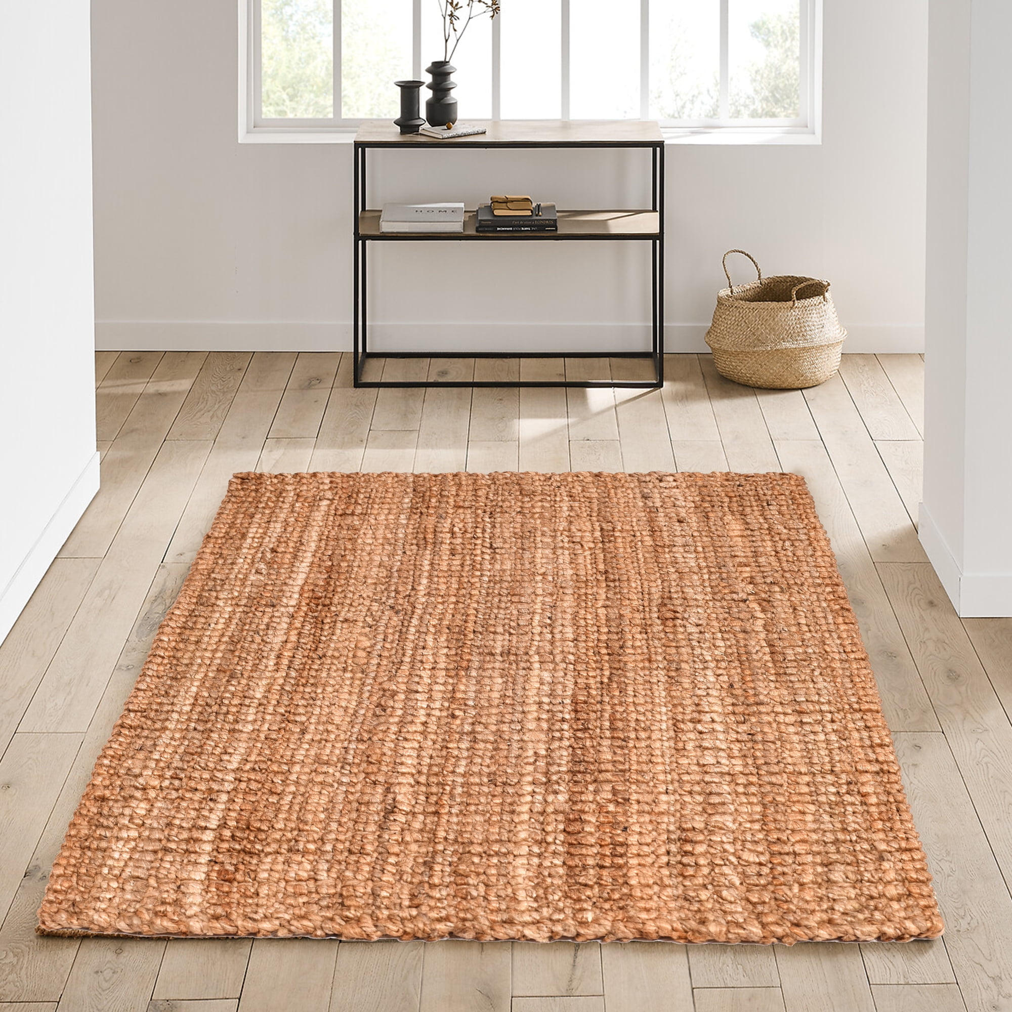 Natural Fibre Jute Rug, Natural Tuckled 4'X6' Farmhouse Rug for Living ...