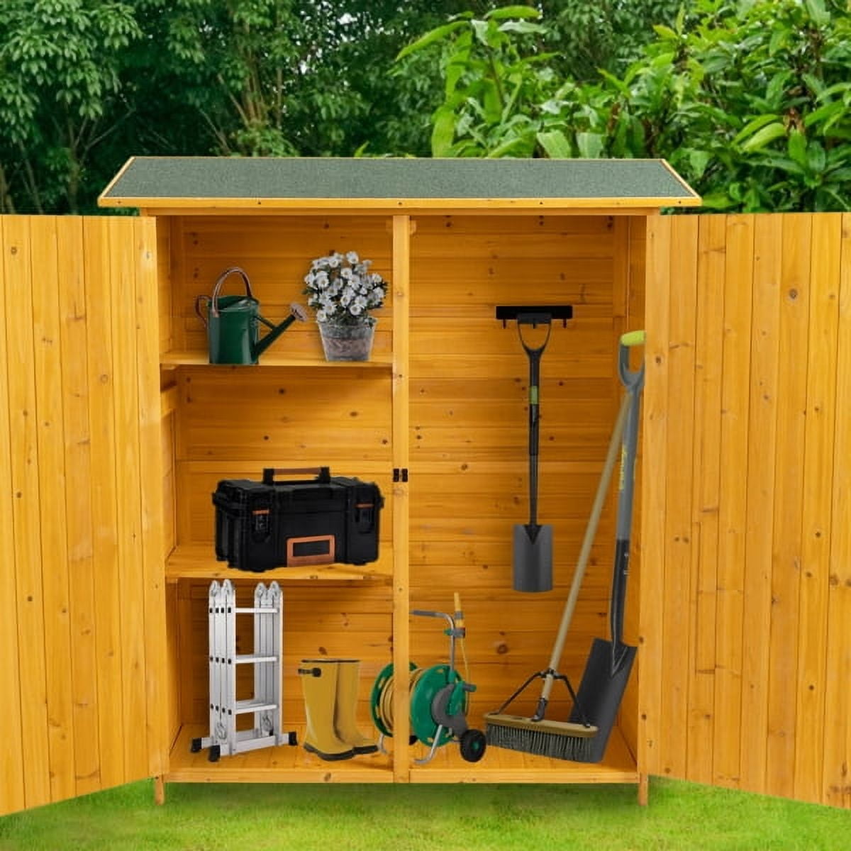 Natural Fir Wood Outdoor Storage Shed with Lockable Double Doors ...