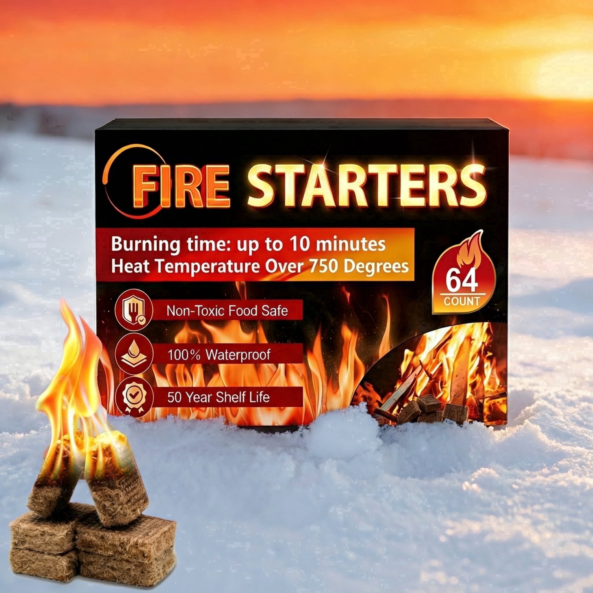 Fire Starter, 64 pcs-Natural Fire Starters for BBQ, Campfire, Fireplace ...