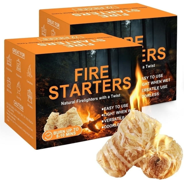 Avger Natural Fire Starters 144-Pack - All-Weather Firelighters for Grills/Campfires w/8-10 Min ...