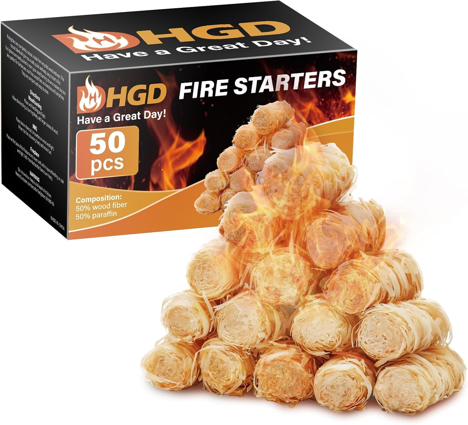 Natural Fire Starters (50pcs) - Weather-Resistant Charcoal Starters for ...