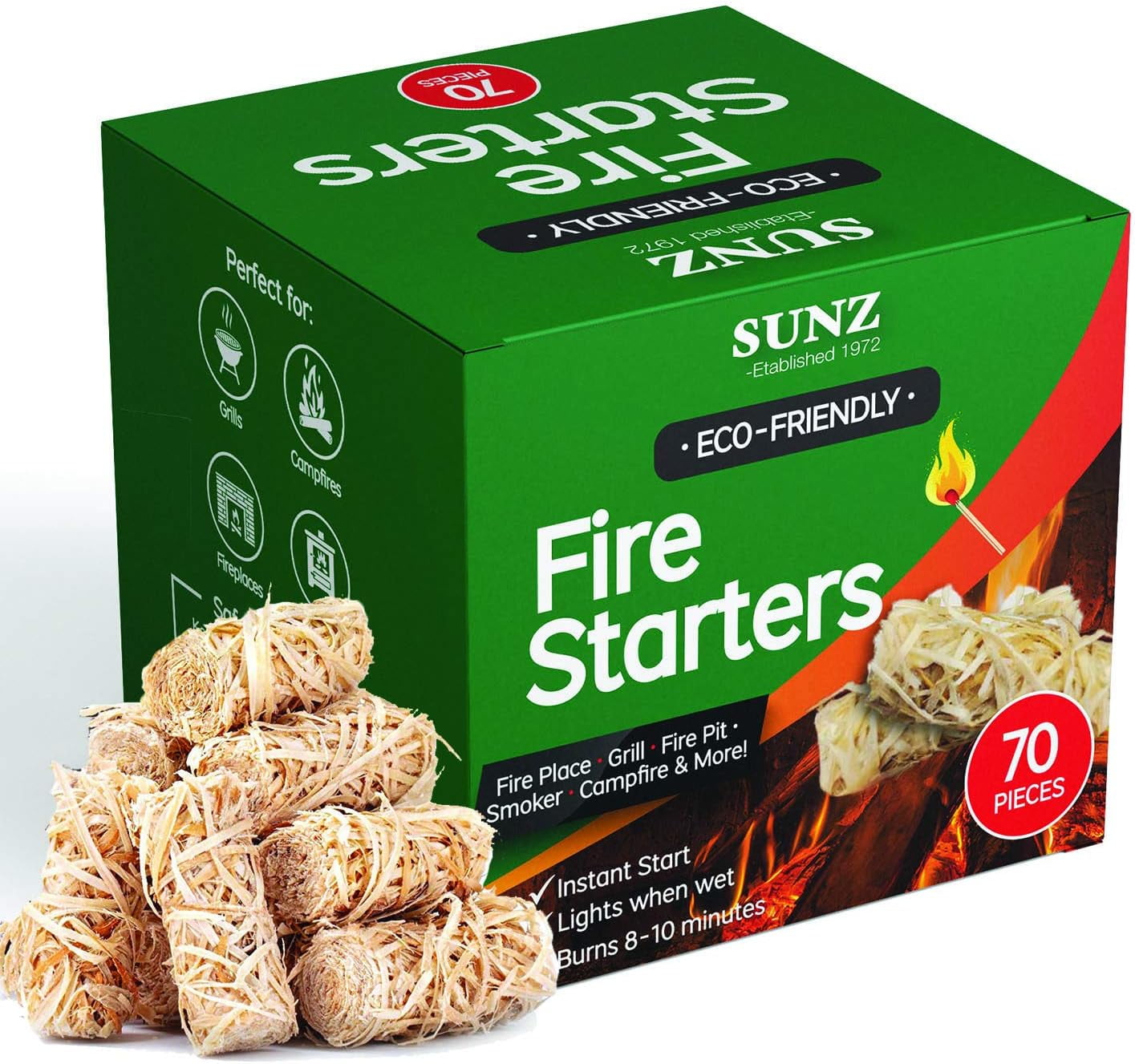 Natural Fire Starters - 70 Pieces. All Weather Charcoal & BBQ Fire ...