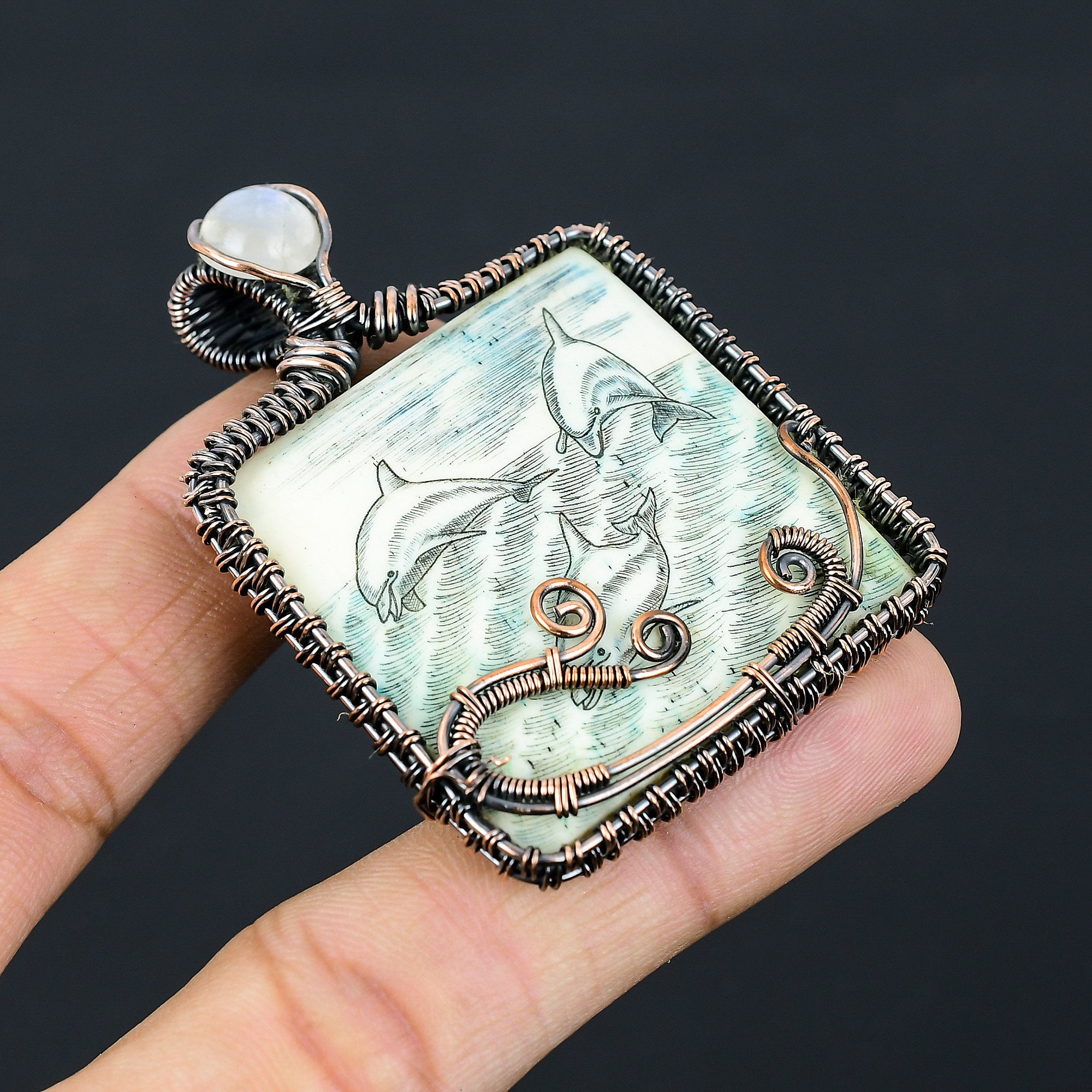 Natural Fish Carving Mother Of Pearl Stone Copper Wire Wrap Pendant 2. ...