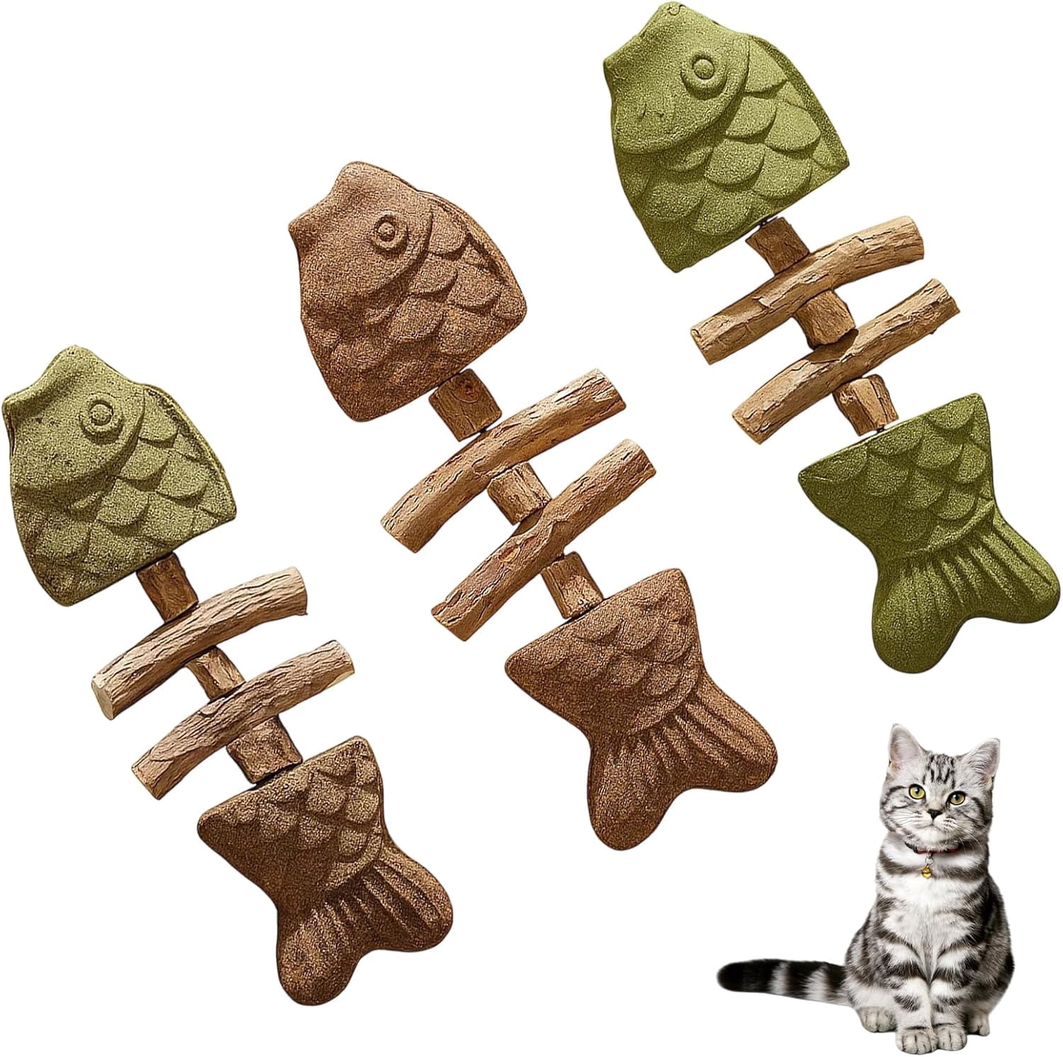 Natural Fishbone Cat Dental Toy, 3-Pack Cat Chew Toys with Catnip ...