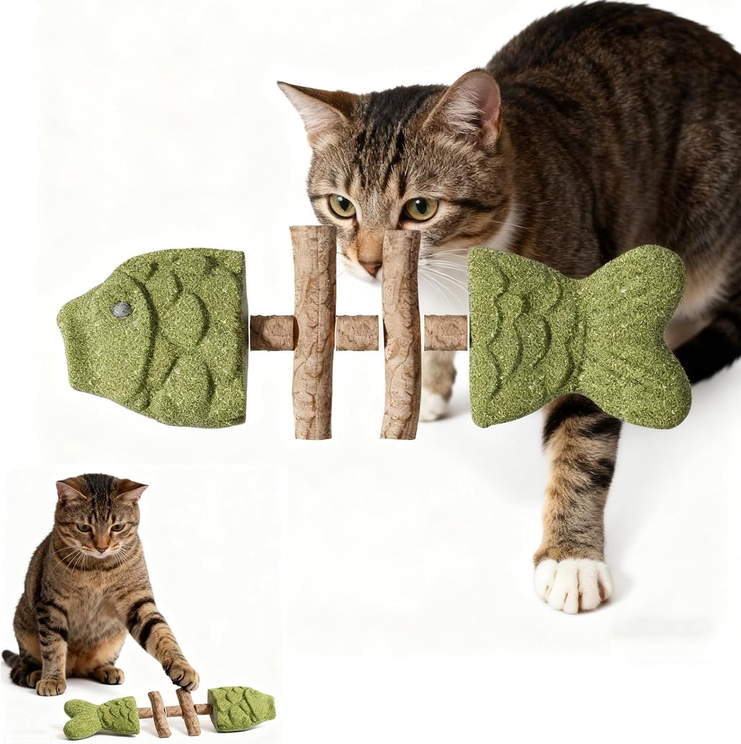 Natural Fishbone Cat Dental Toy, 7In Cat Chew Toy with Catnip & Natural ...