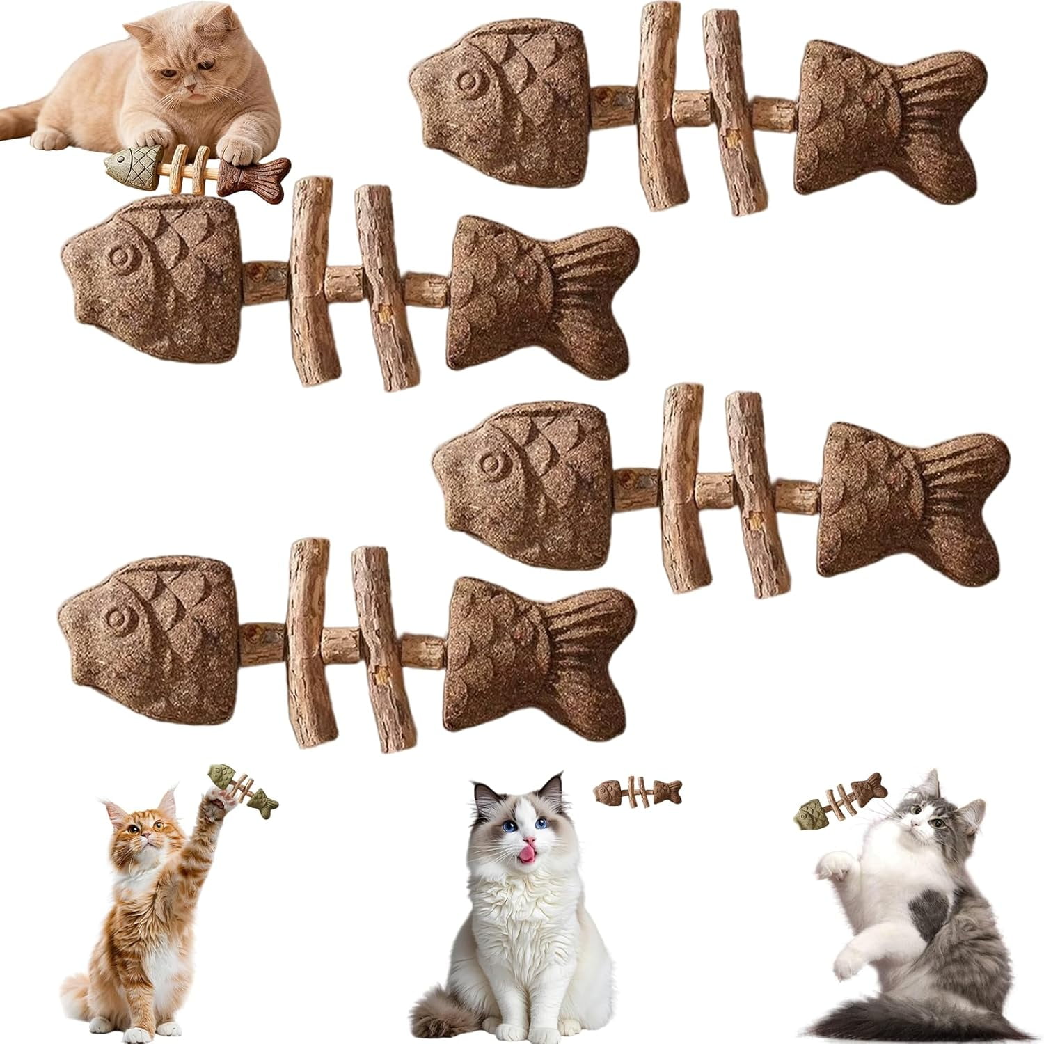 Natural Fishbone Catnip & Silvervine Chew Toy, Creative Fish Bone Cat ...