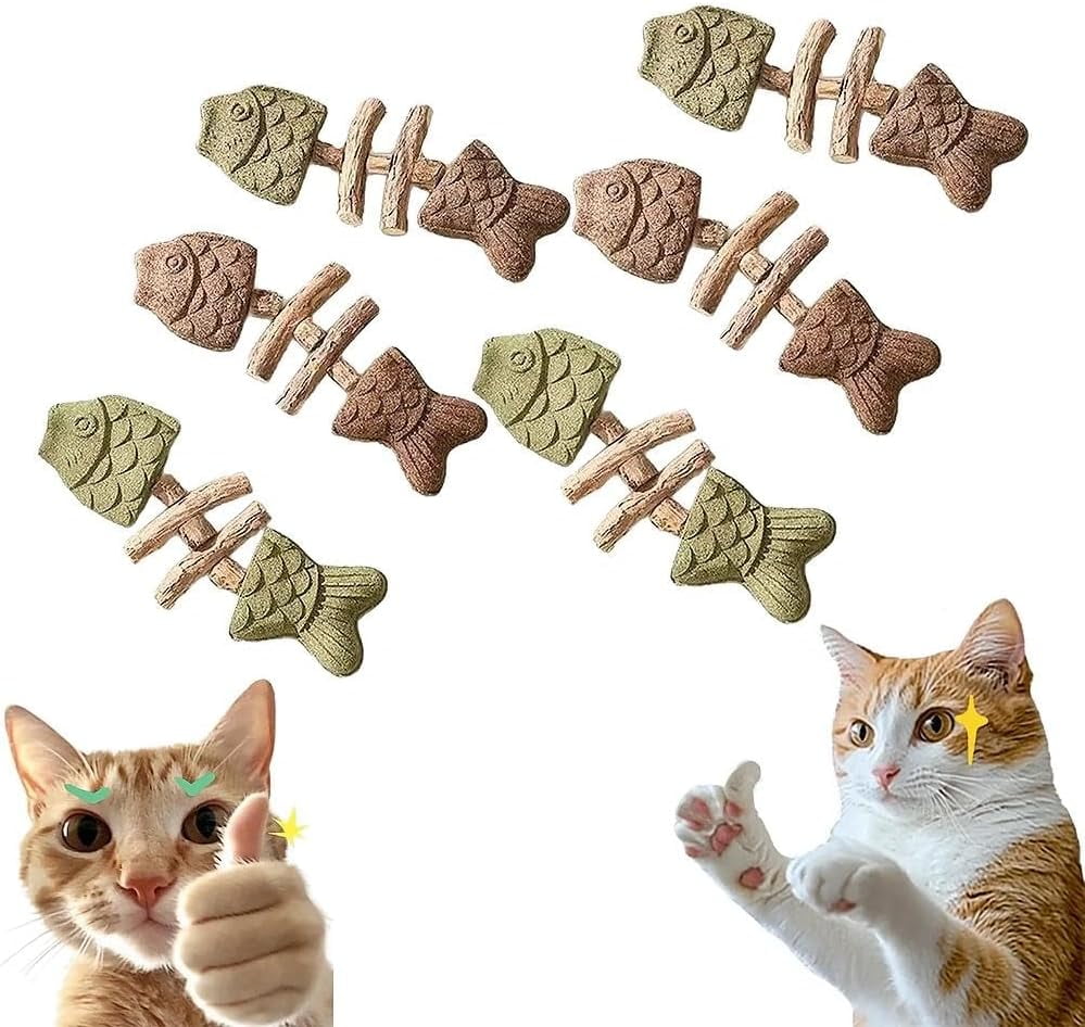 Natural Fishbone Catnip & Silvervine Chew Toy, Whitening Fishbone Shape ...