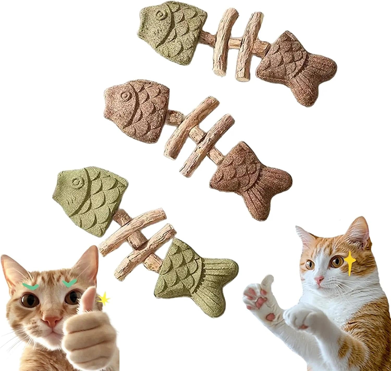 Natural Fishbone Catnip & Silvervine Chew Toy, Whitening Fishbone Shape ...