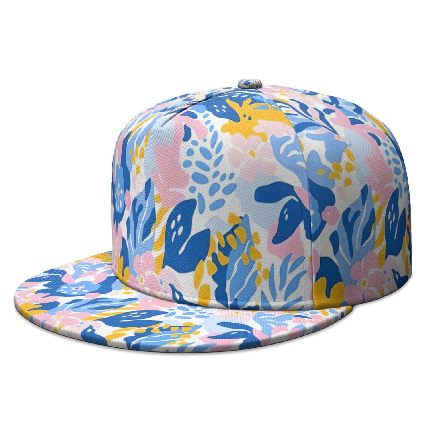 Natural Floral Snapback Hat – Flat Brim, Adjustable, Flat Brim Back ...