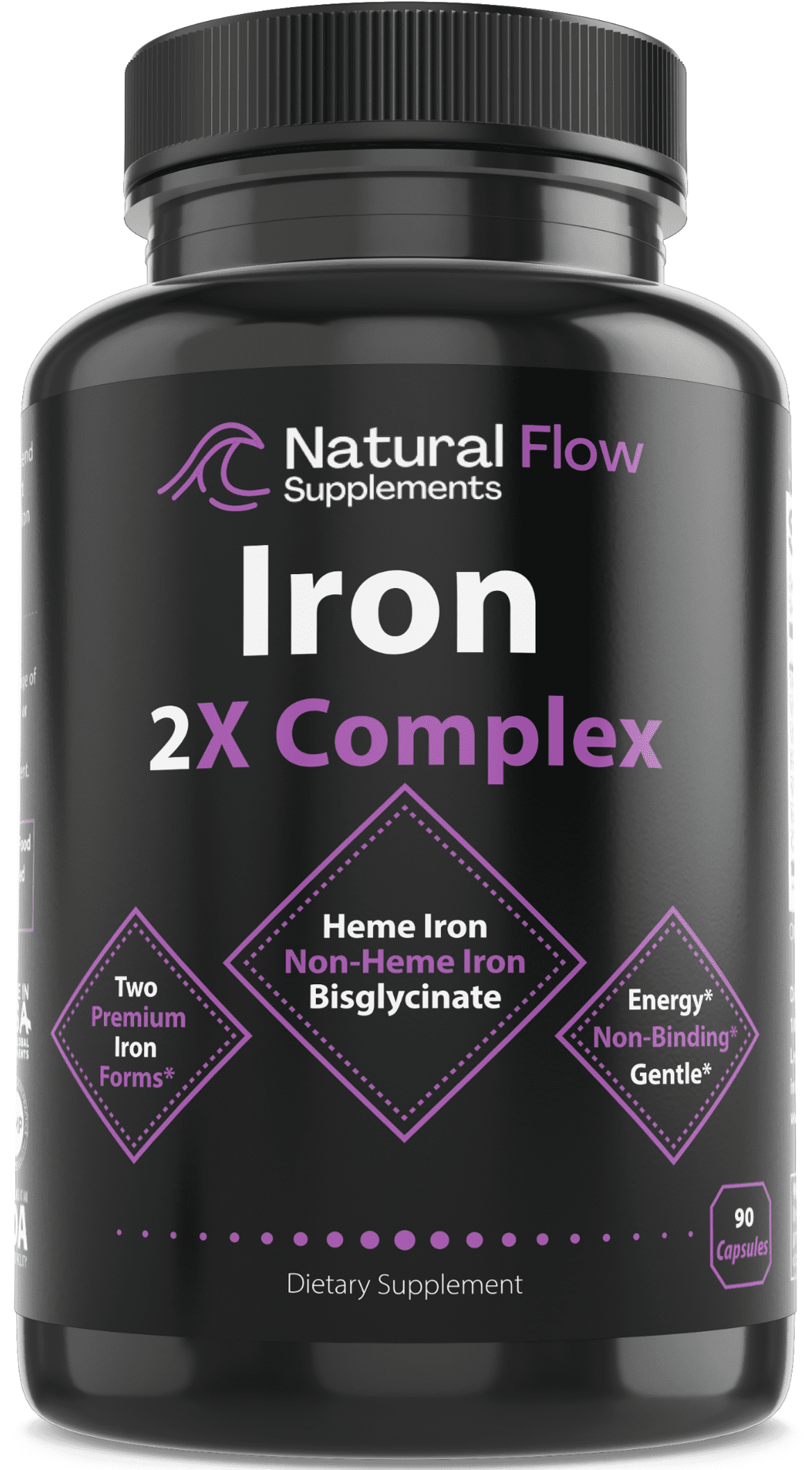 Natural Flow Supplements Iron 2-in-1 Premium Complete Complex, 2X Heme ...