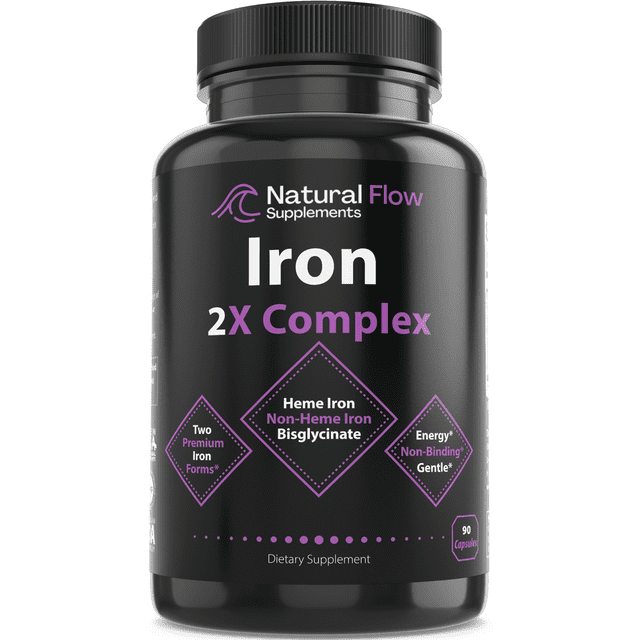 Natural Flow Supplements Iron 2-in-1 Premium Complete Complex, 2X Heme ...