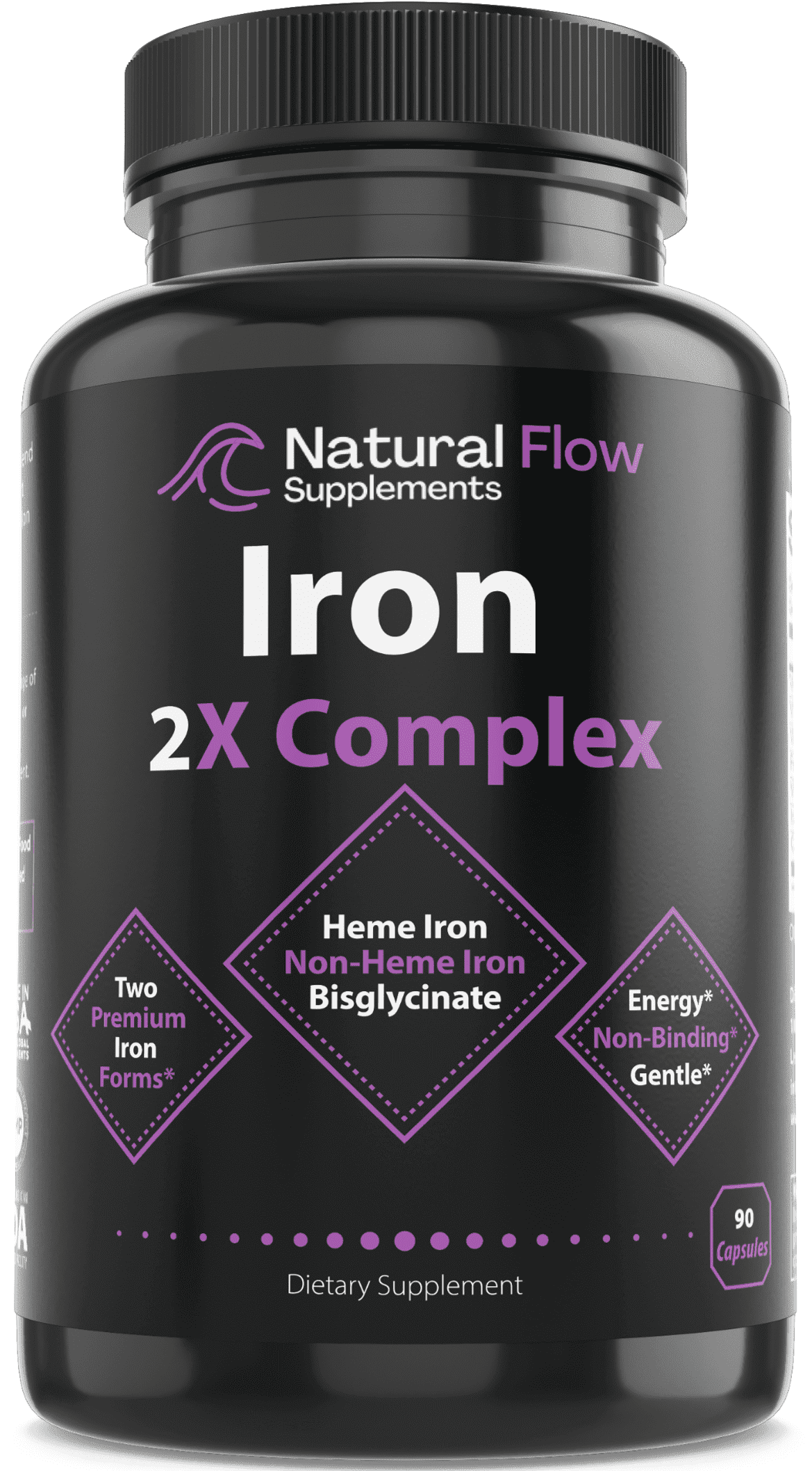 Natural Flow Iron Supplement, Gentle on Stomach, 2-in-1 Premium Complex ...