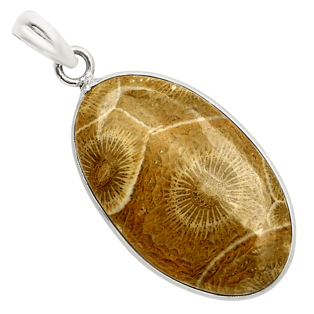 Natural Flower Fossil Coral 925 Sterling Silver Pendant Jewelry P-1001 ...