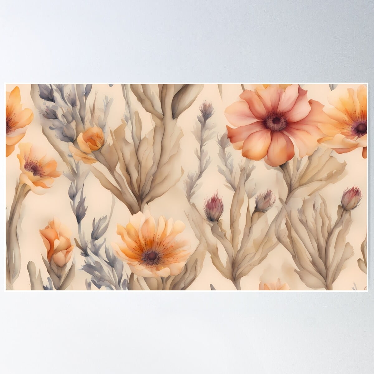 Natural Flowers Old Style Poster Wall Art, Modern Wall Decor For Living ...