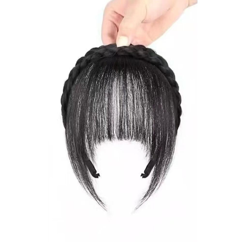 Natural Forehead Wig Bangs Fishbone Braid Headband With Sideburns Light ...